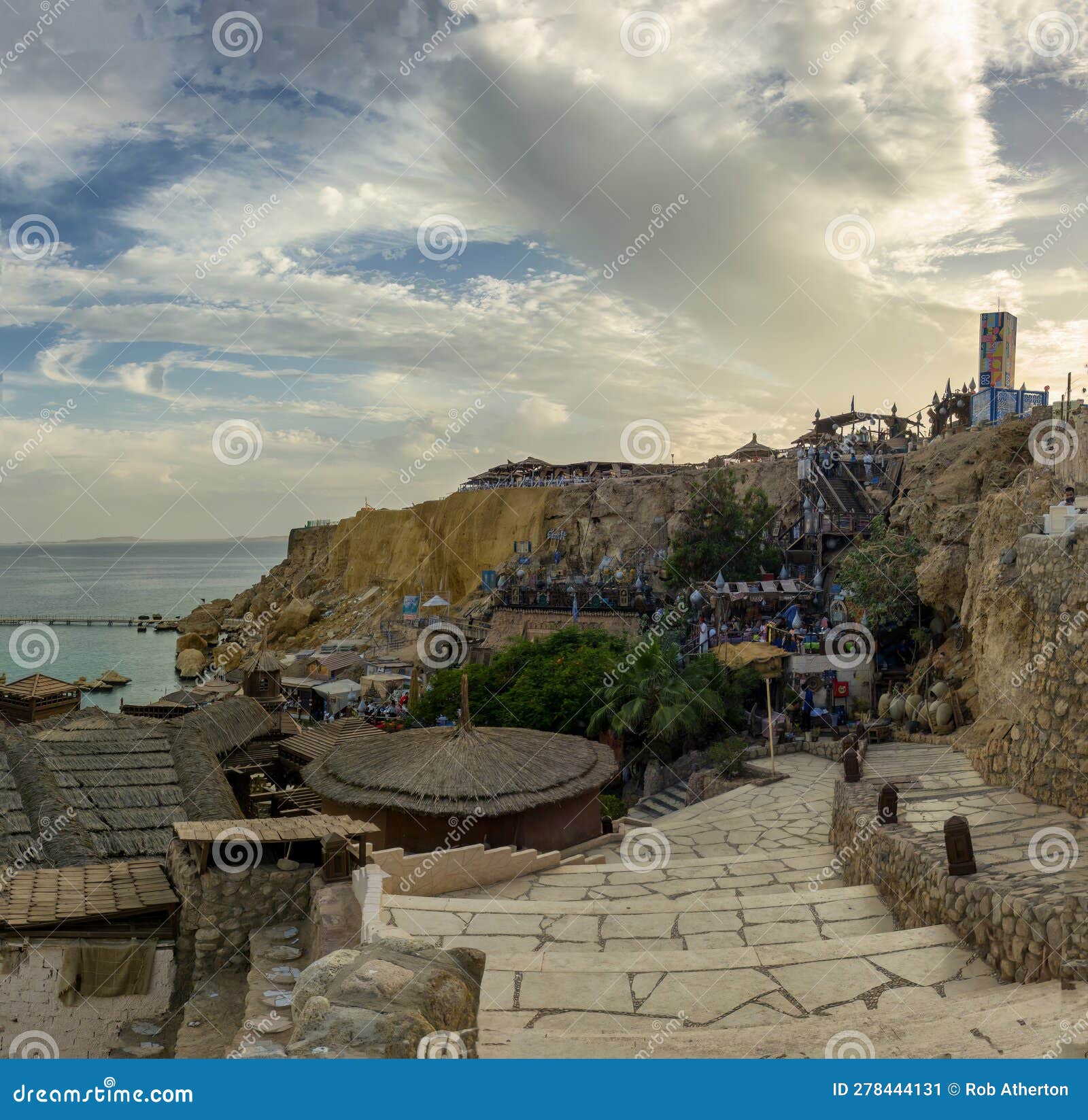 Cafes and Restaurants on the Cliffs at Sunset in Hadaba, Sharm El ...
