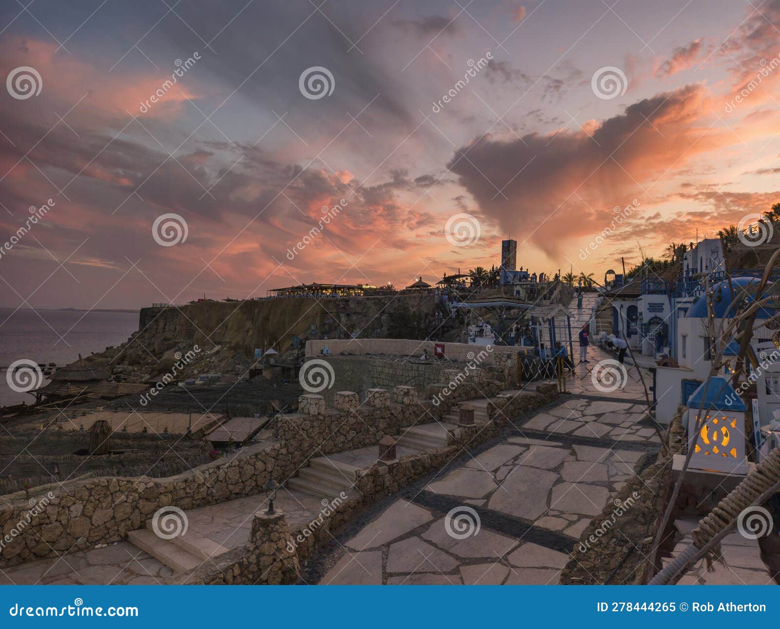Cafes and Restaurants on the Cliffs at Sunset in Hadaba, Sharm El ...