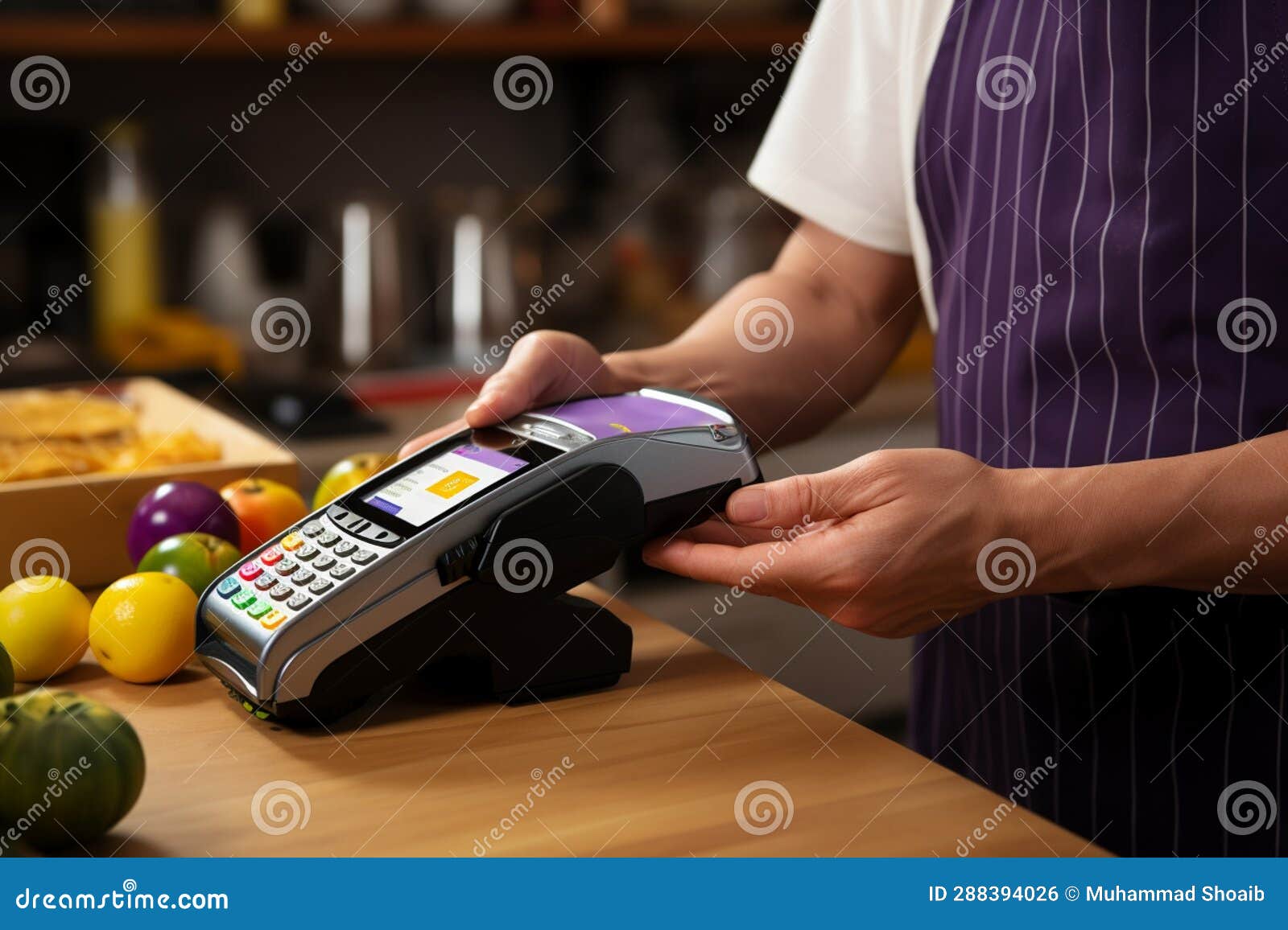 Cafeteria Convenience Close-up View Depicts Man Processing Payment ...