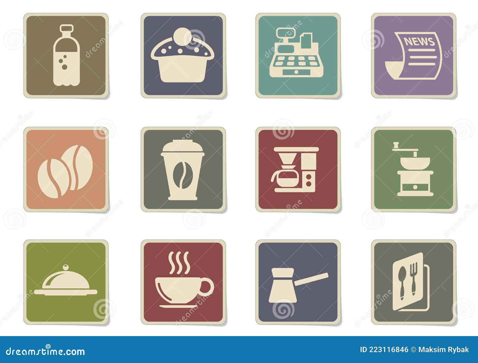Cafeteria icon set stock vector. Illustration of fast - 223116846