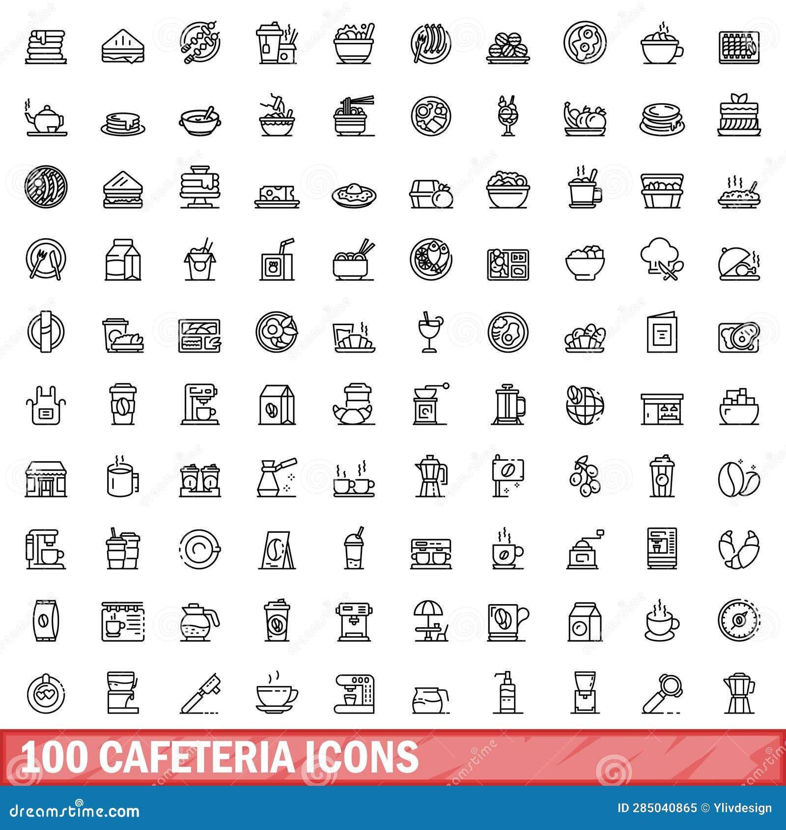 100 Cafeteria Icons Set, Outline Style Stock Vector - Illustration of ...
