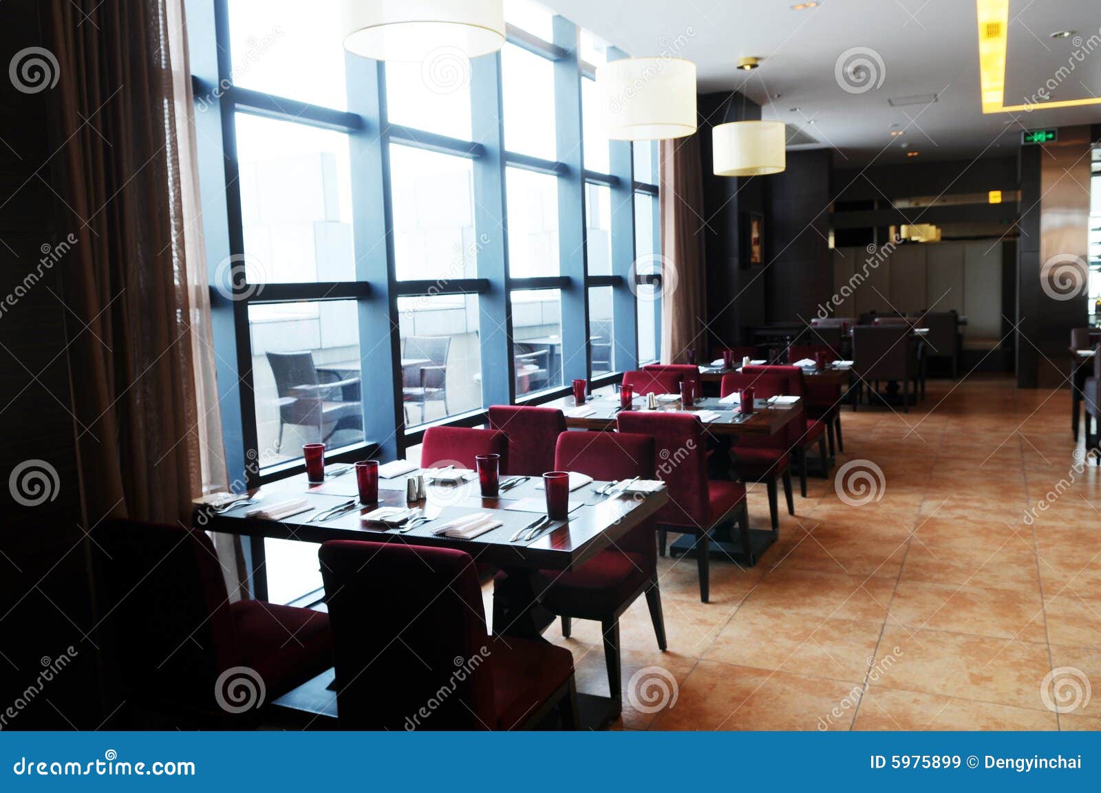 The Cafeteria Interior and Table Setting Stock Image - Image of setting ...