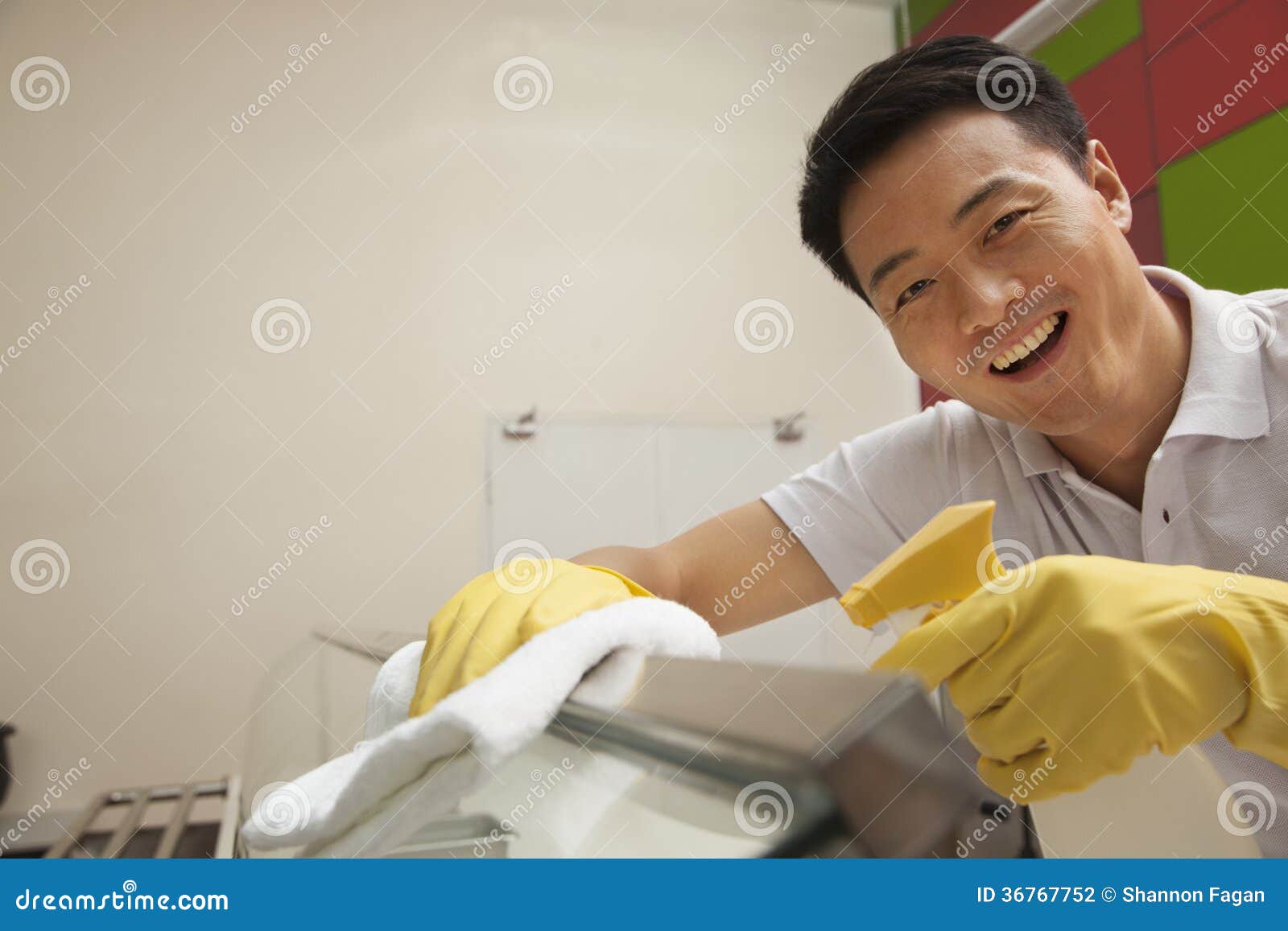 Cafeteria Worker Cleaning Food Serving Area Stock Photo - Image of ...