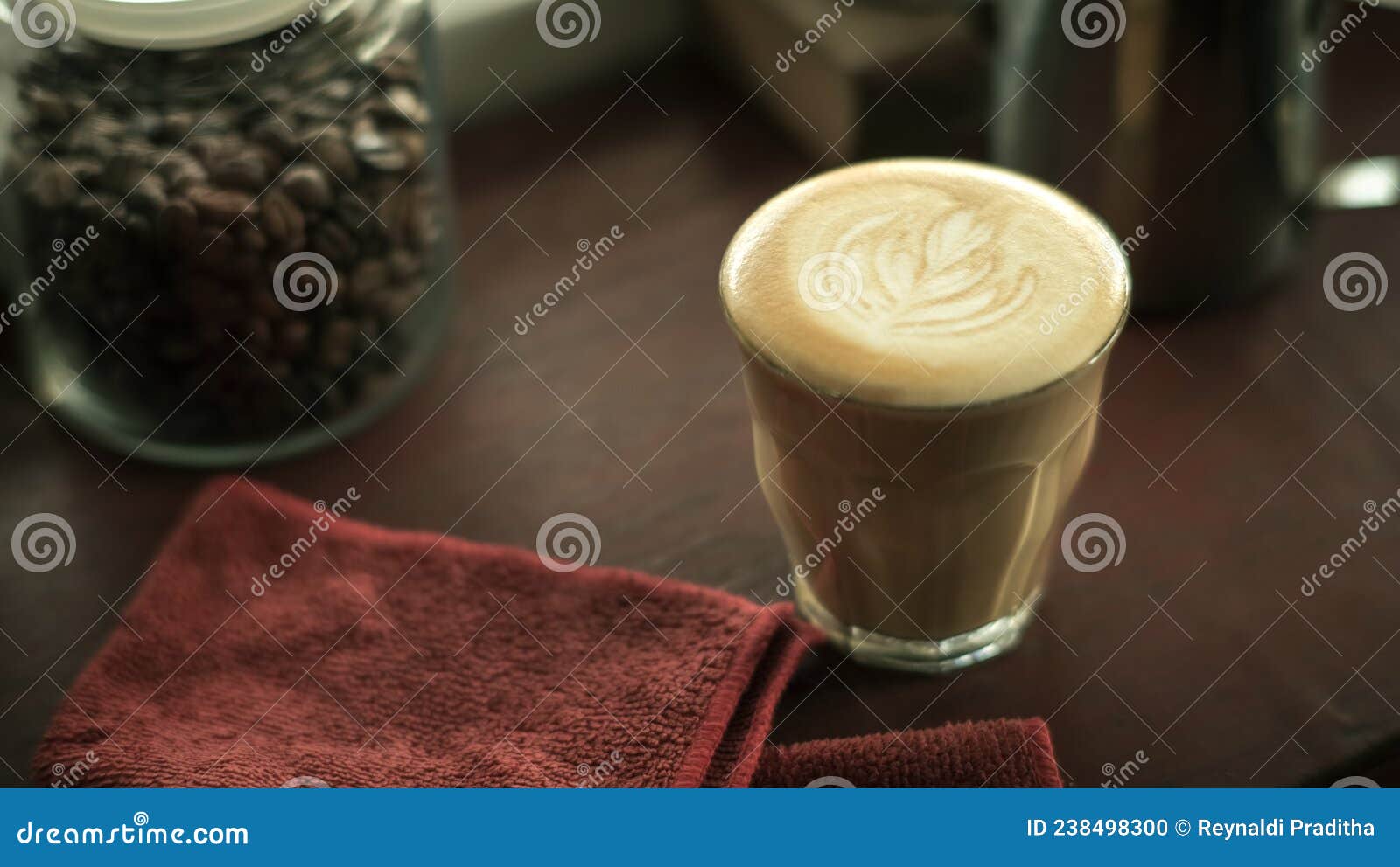 A Caffe Latte Served on a Coffee Bar Stock Photo - Image of wood, foam ...
