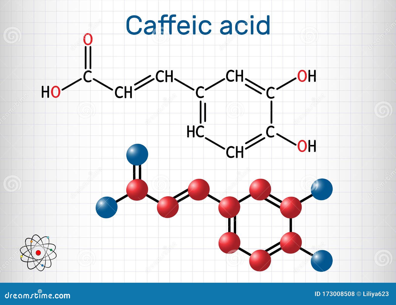Caffeic Acid Molecule, Molecular Structure, Hydroxycinnamic Acid, Ball ...