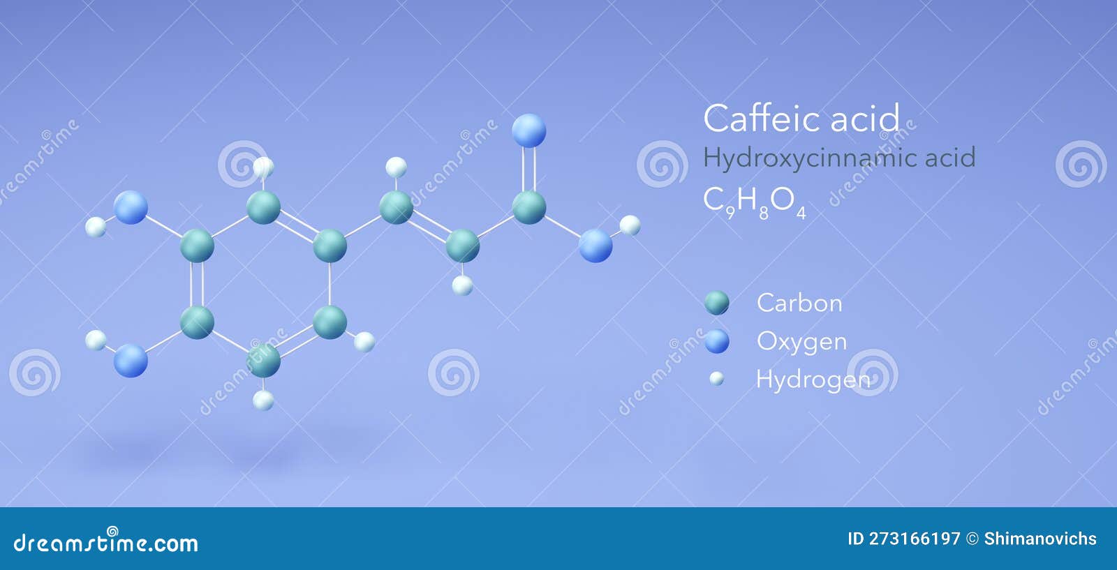 Caffeic Acid Molecule Molecular Structures Hydroxycinnamic Acid 3d Model Structural Chemical