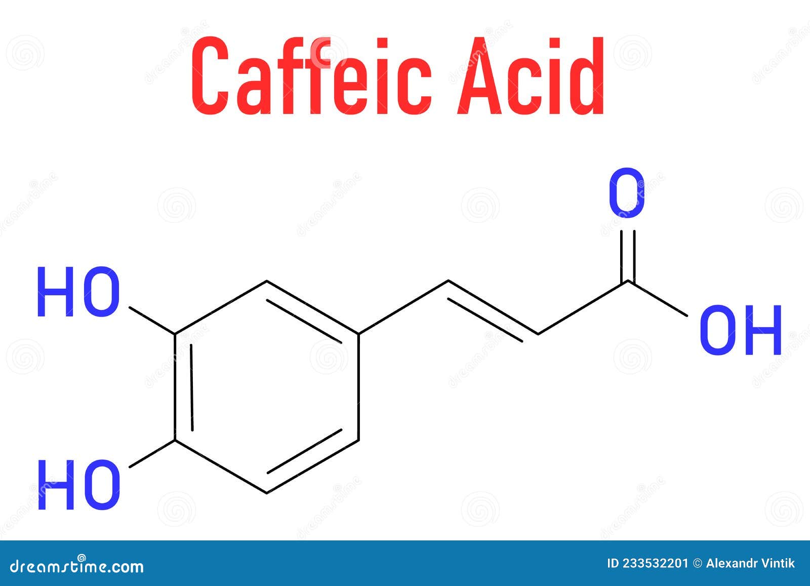 Caffeic Acid Molecule Skeletal Formula. Intermediate in the ...
