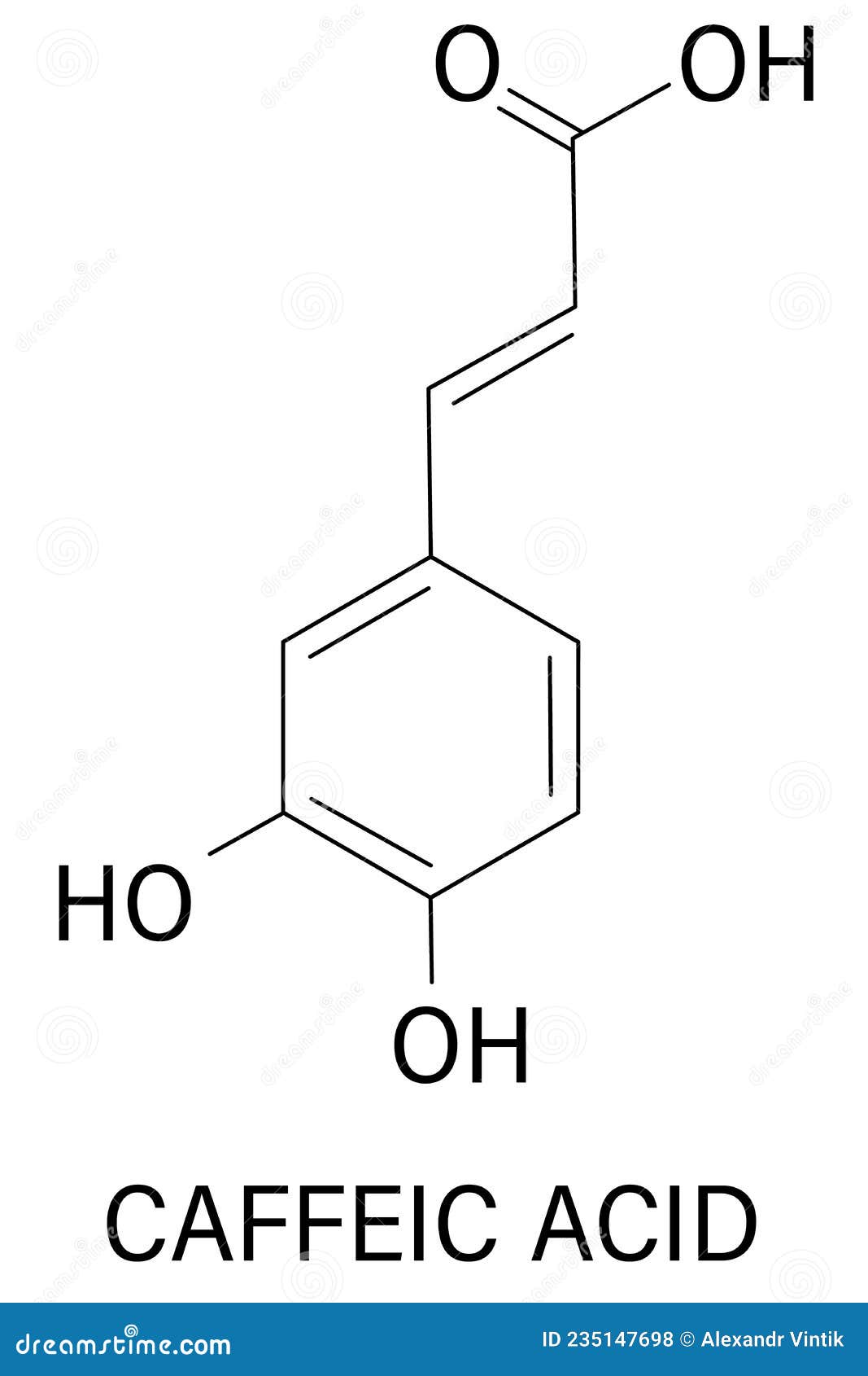 Caffeic Acid Molecule Skeletal Formula. Intermediate in the ...