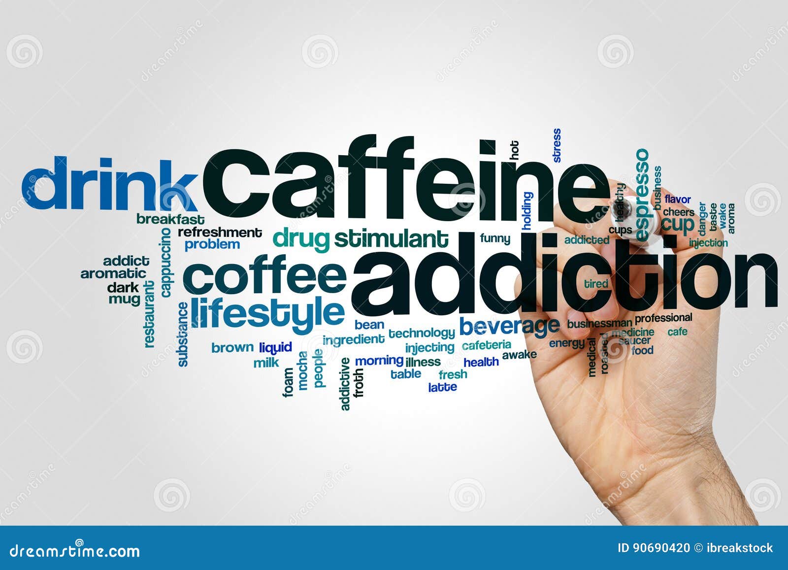 Caffeine Addiction Word Cloud Concept on Grey Background Stock Photo ...