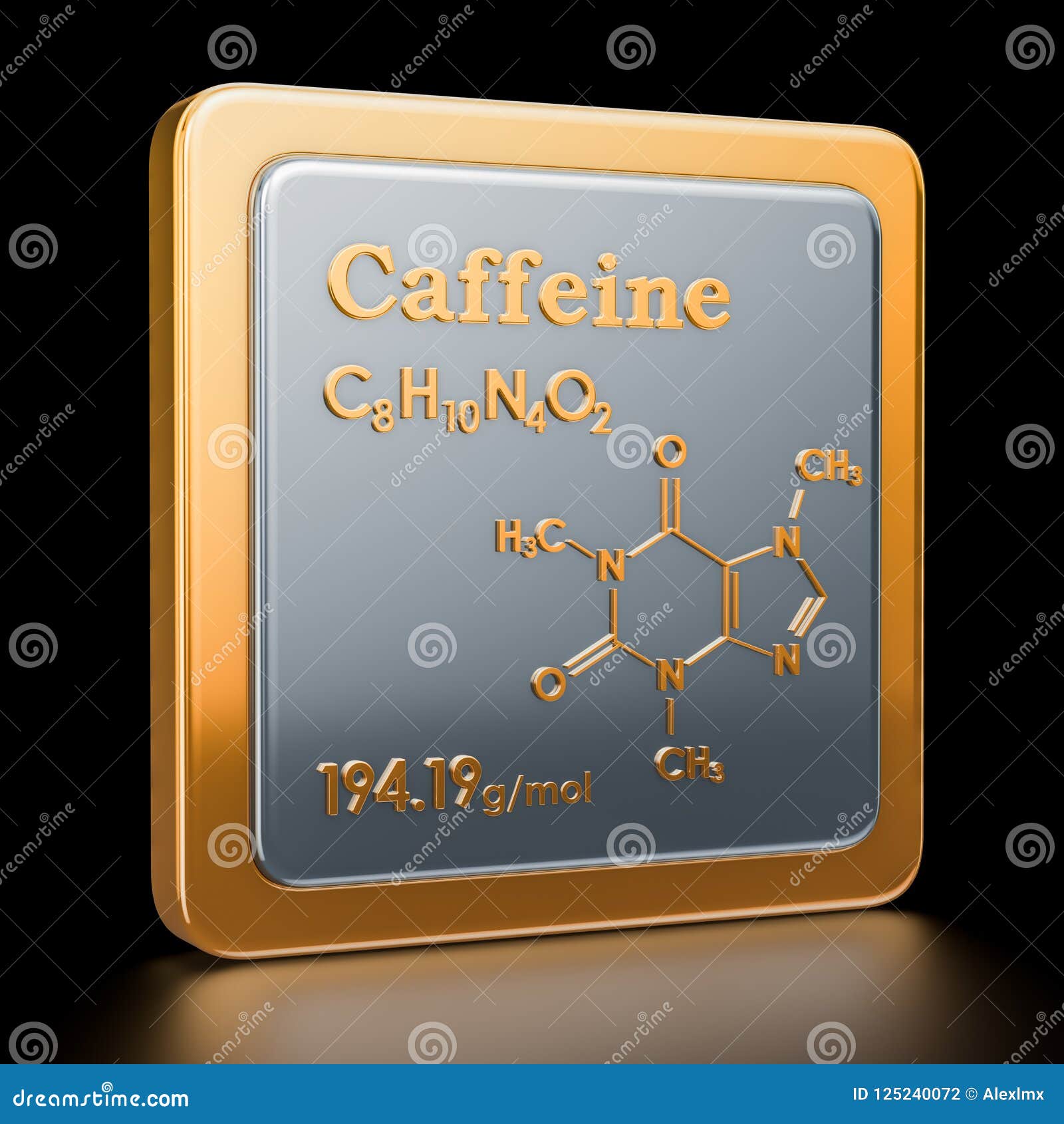 Caffeine. Icon, Chemical Formula, Molecular Structure. 3D Stock ...