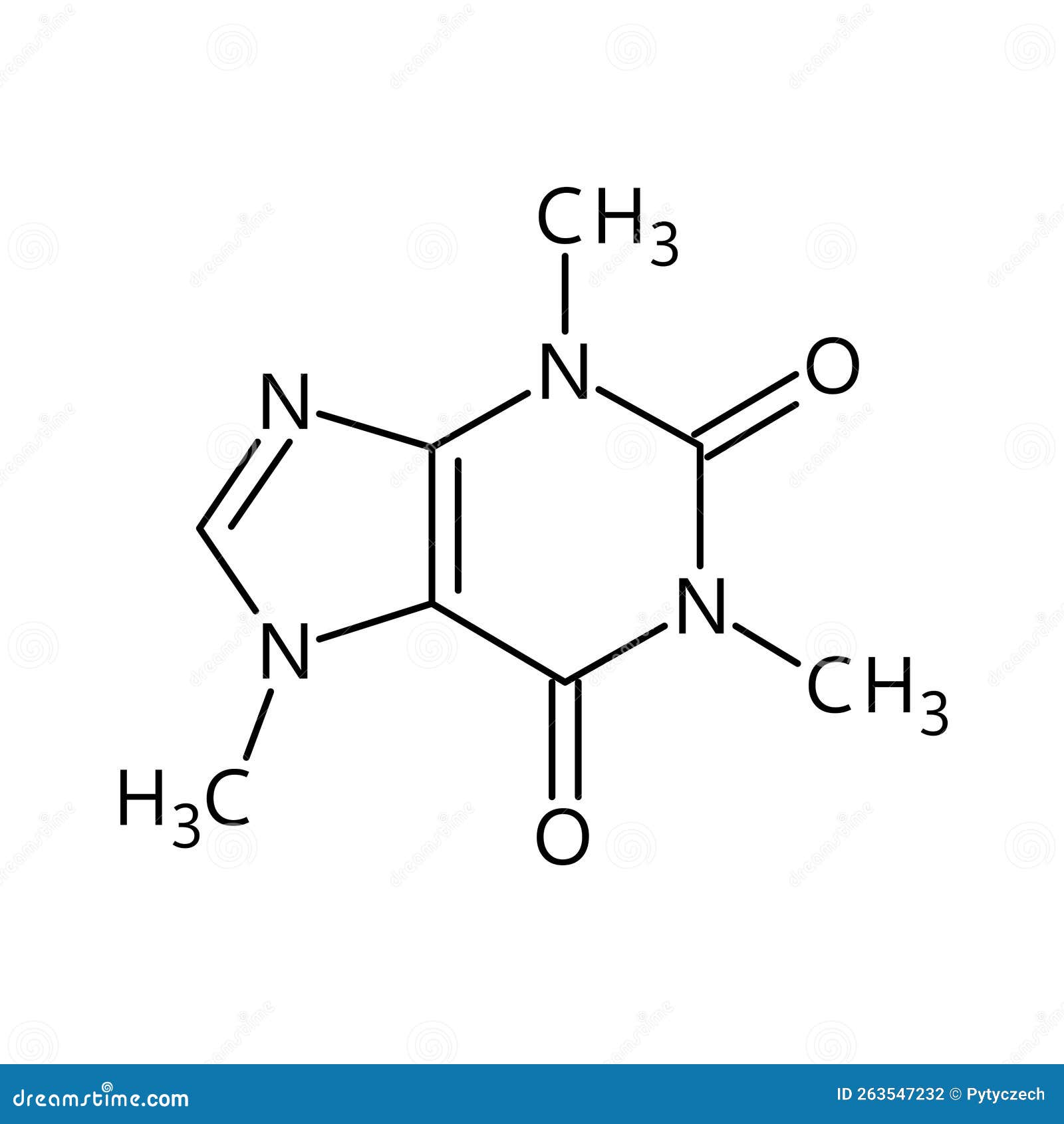 Caffeine Chemical Molecular Structural Formula Stock Illustration