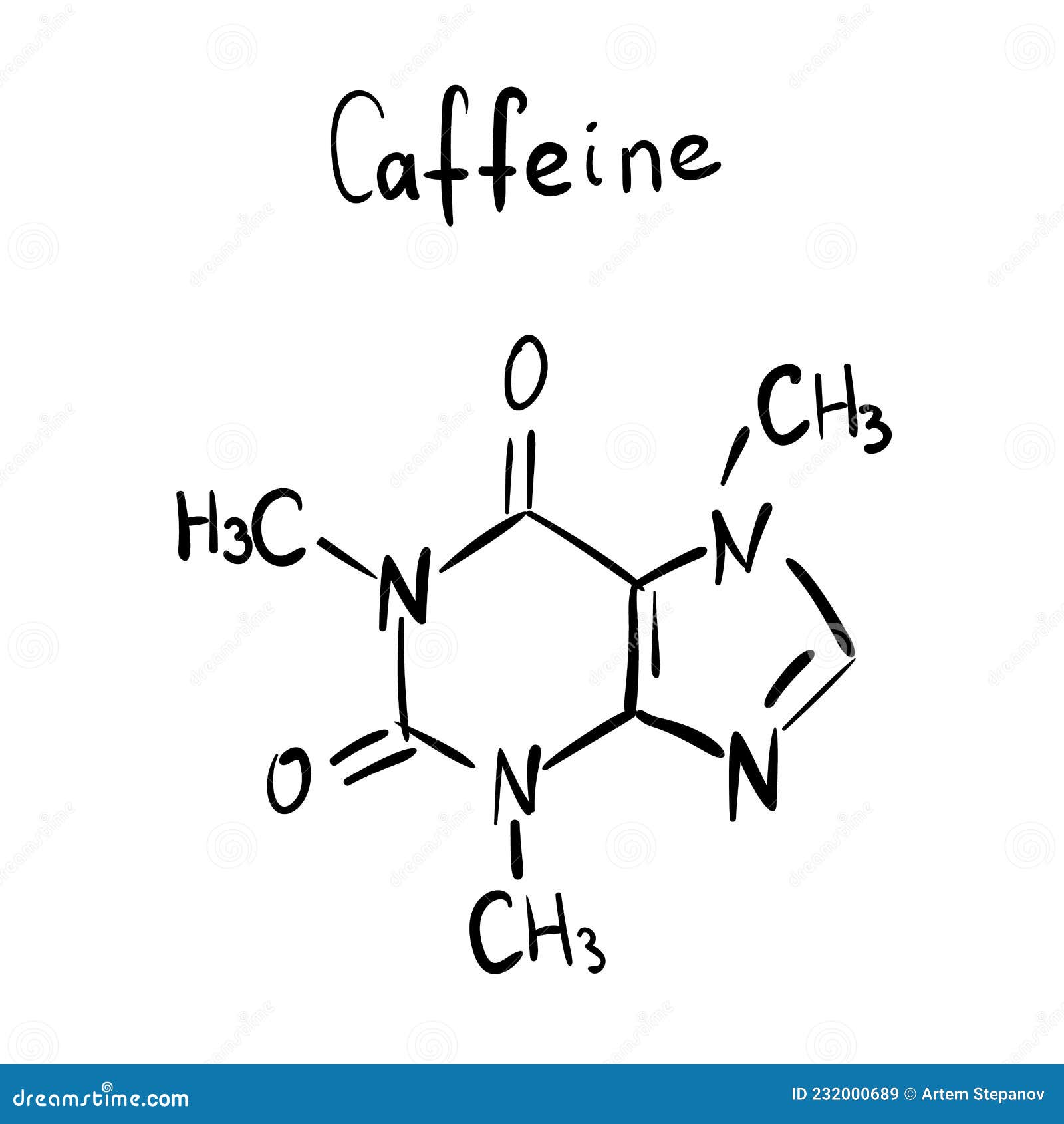 Caffeine Chemistry Molecule Formula Hand Drawn Imitation Stock Vector ...