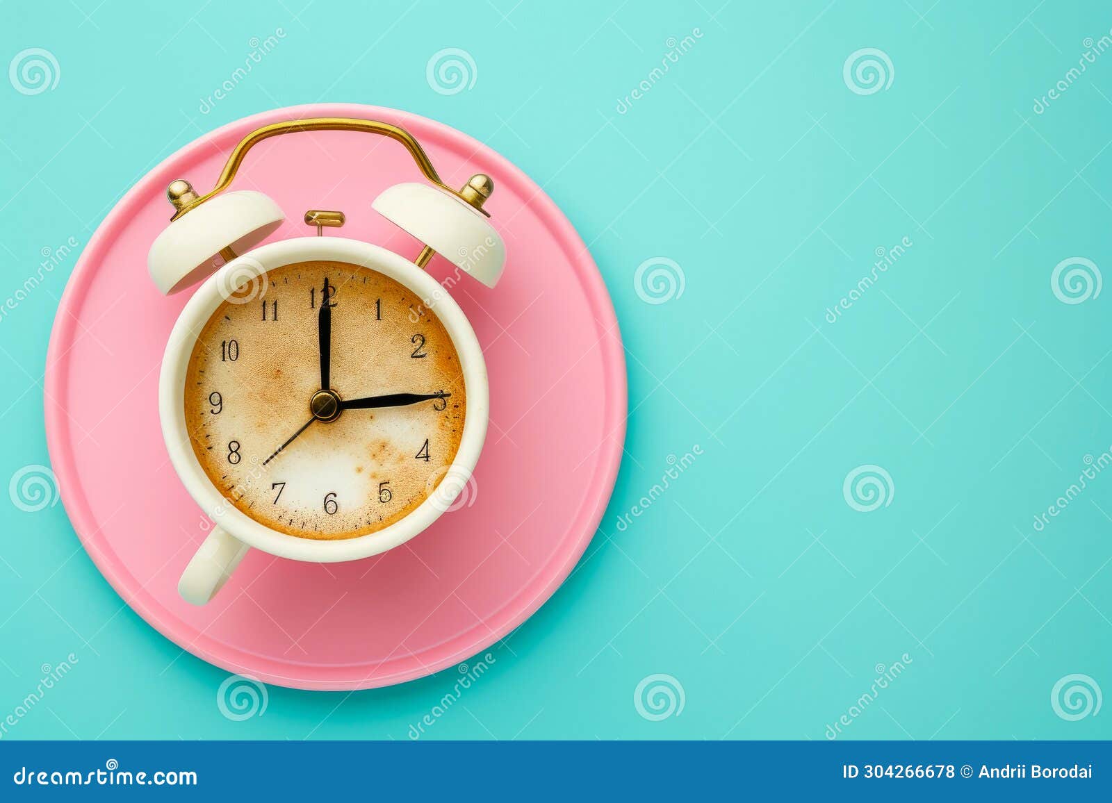 Caffeine Countdown: Pink Clock on Blue Background. Stock Illustration ...