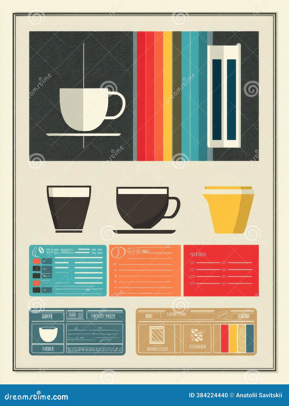 Caffeine Label Decoding Chart Showcases Various Coffee Types And Their Characteristics In Flat ...