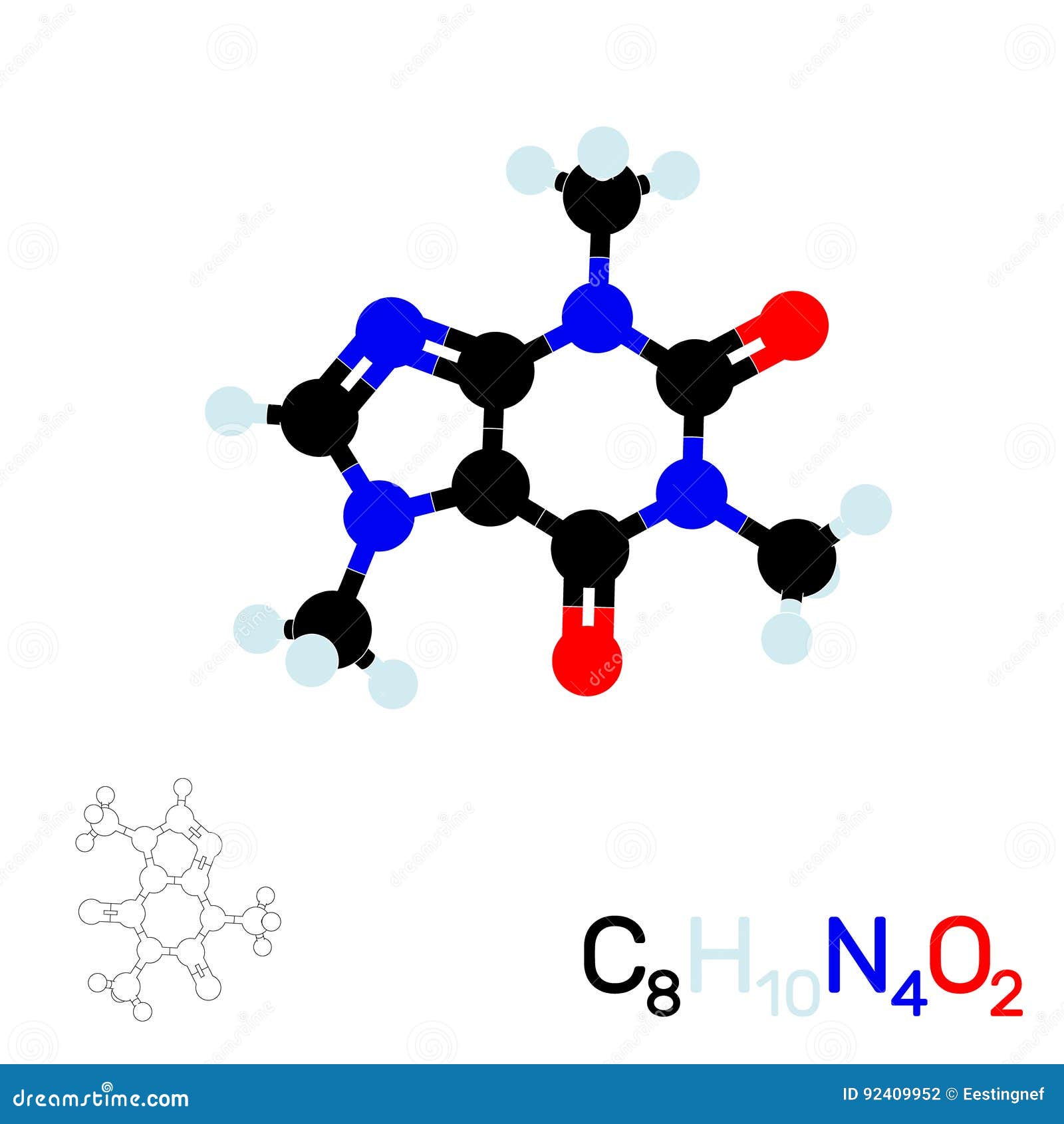 Caffeine Model Molecule. Isolated On White Background. Vector Il Stock ...