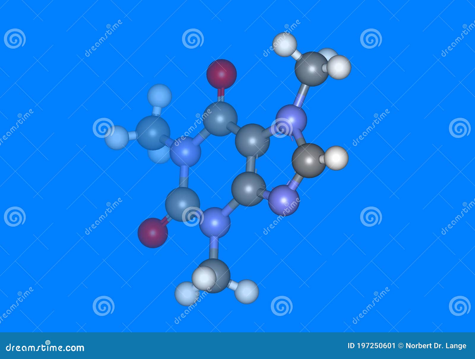 Caffeine molecular model stock illustration. Illustration of colorful ...