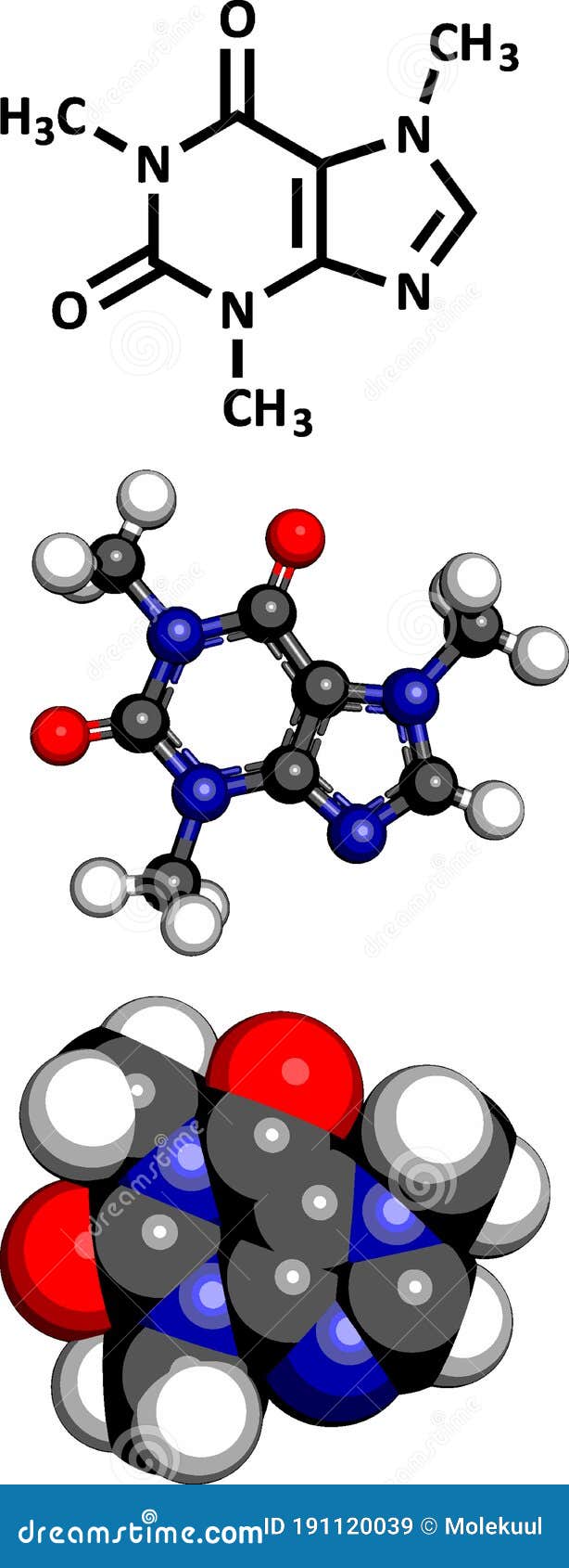 Caffeine, molecular model stock vector. Illustration of kola - 191120039