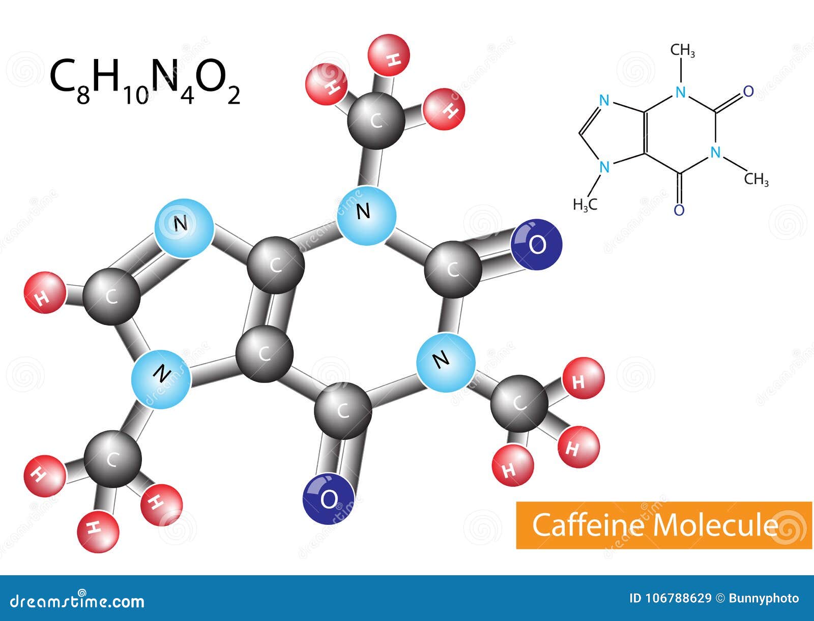 Caffeine molecule stock illustration. Illustration of compound - 106788629 Caffeine molecule stock illustration. Illustration of compound - 106788629