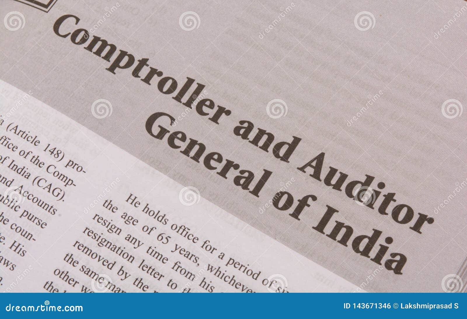 CAG or Comptroller and Auditor General of India Printed on Black and ...
