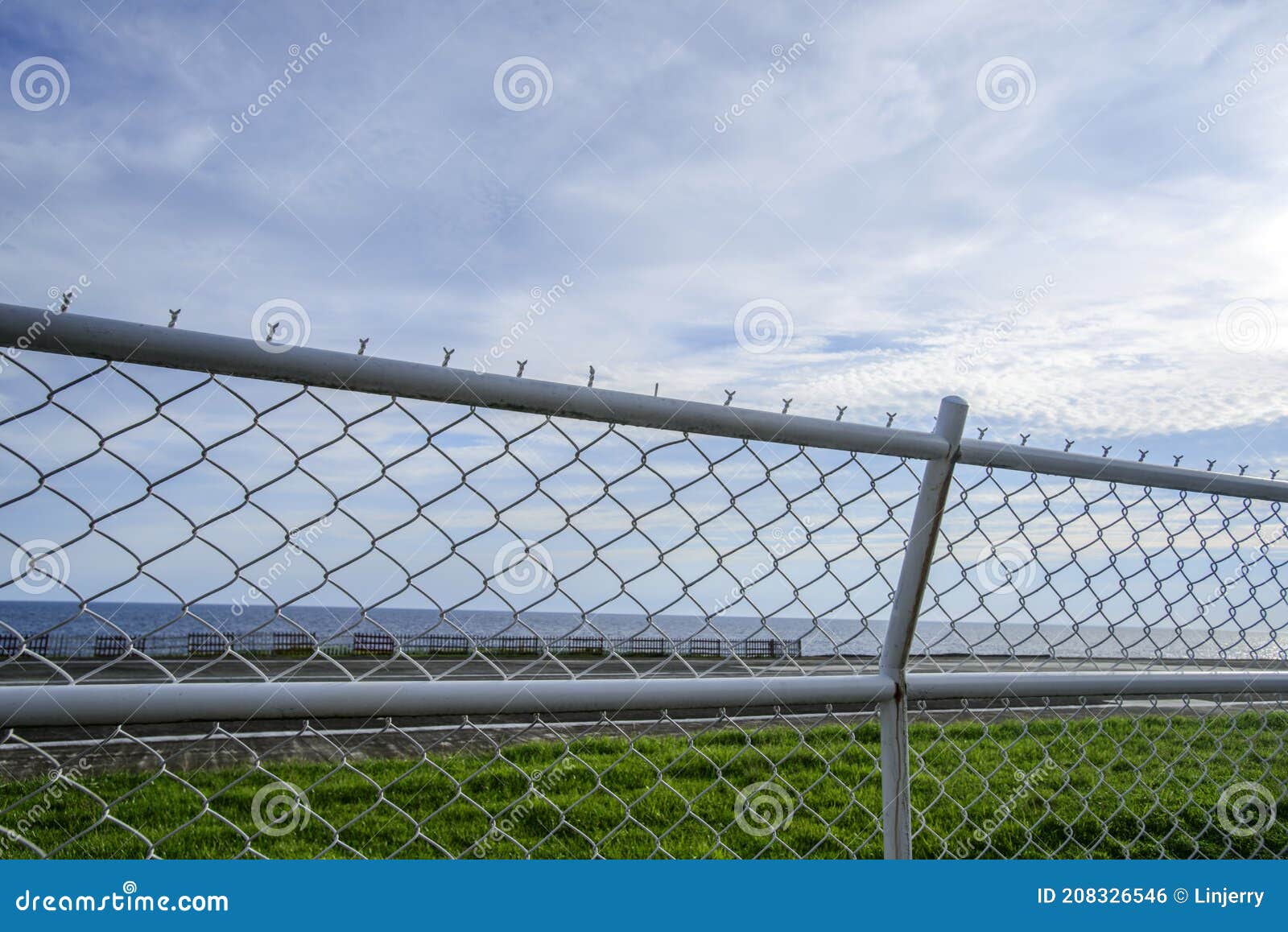 Cage Fence in Fields, Blue Sky Background Stock Photo - Image of chain ...