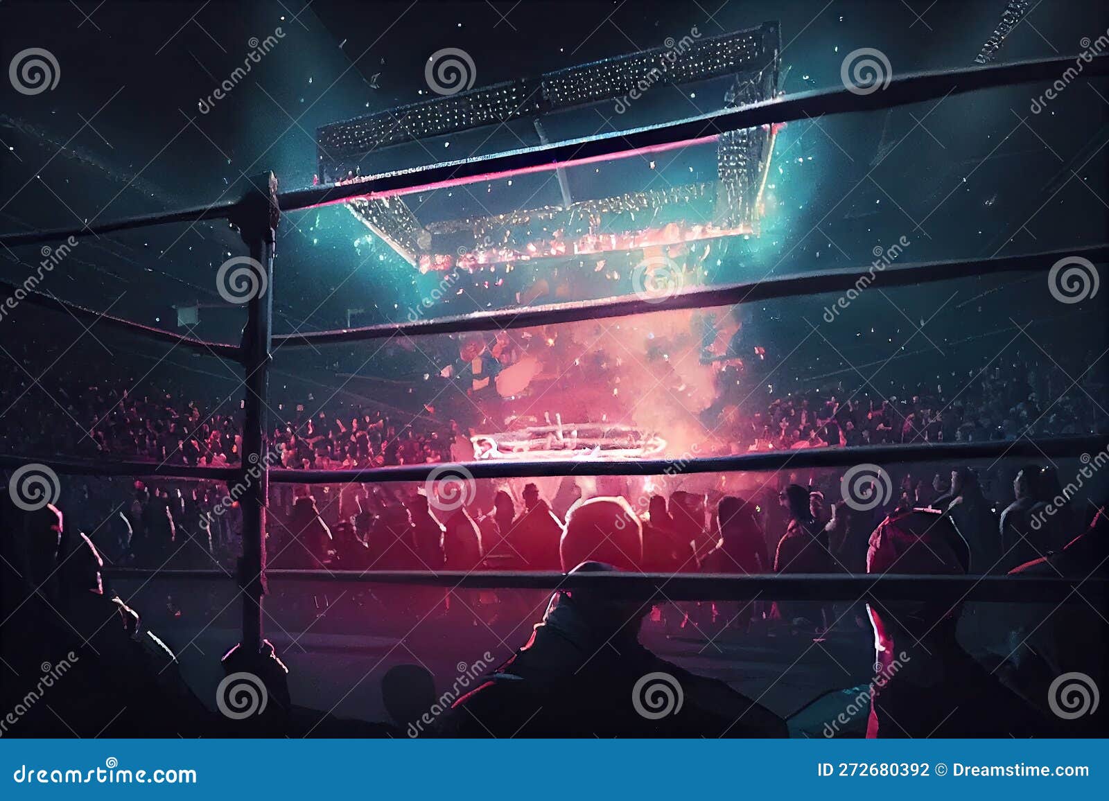 Cage Fight Arena, with Cheering Crowd and Flashing Lights, during the ... Cage Fight Arena, with Cheering Crowd and Flashing Lights, during the ...