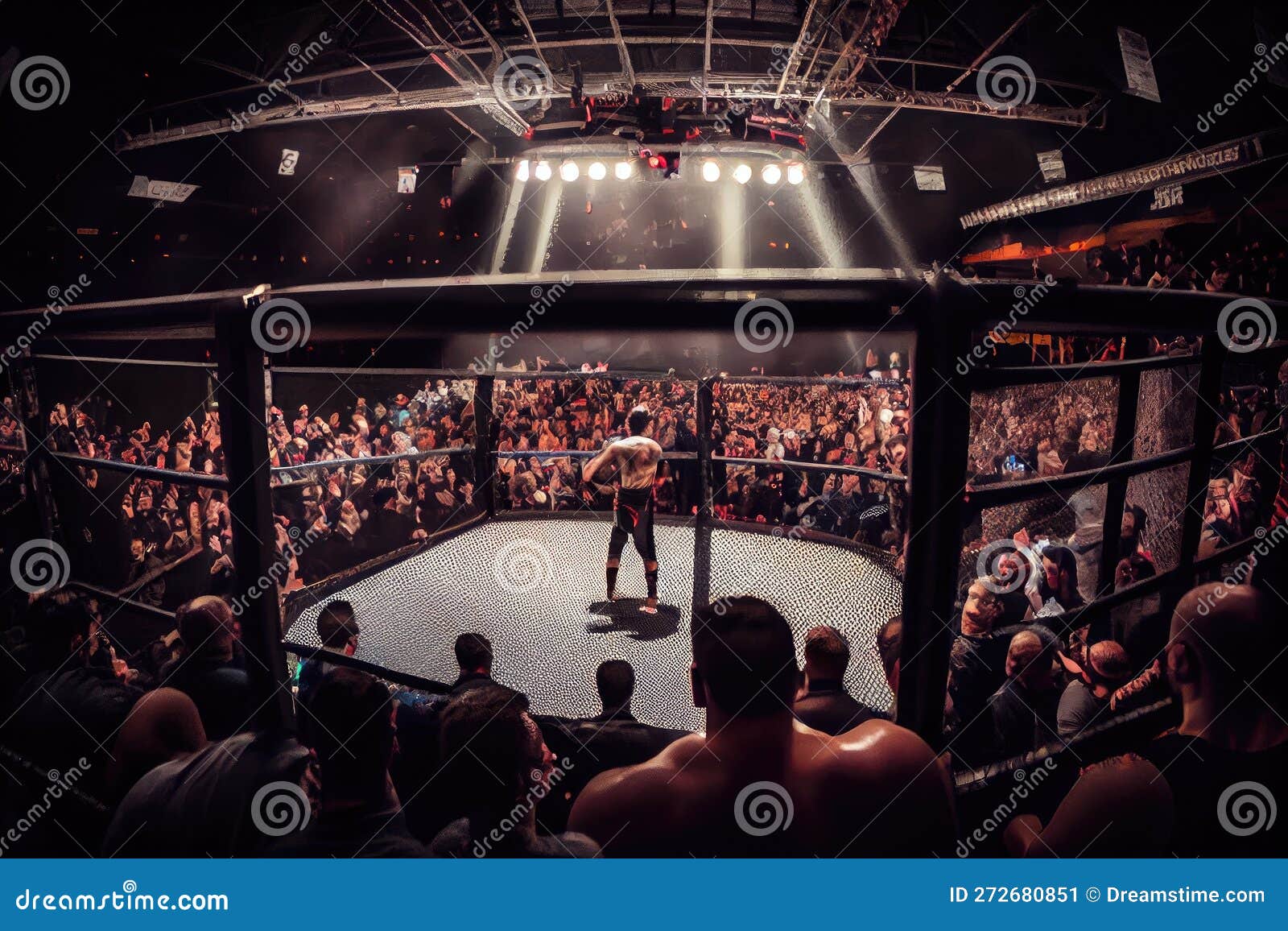 Cage Fight Arena With Crowd Of People Cheering In The Background ... Cage Fight Arena With Crowd Of People Cheering In The Background ...