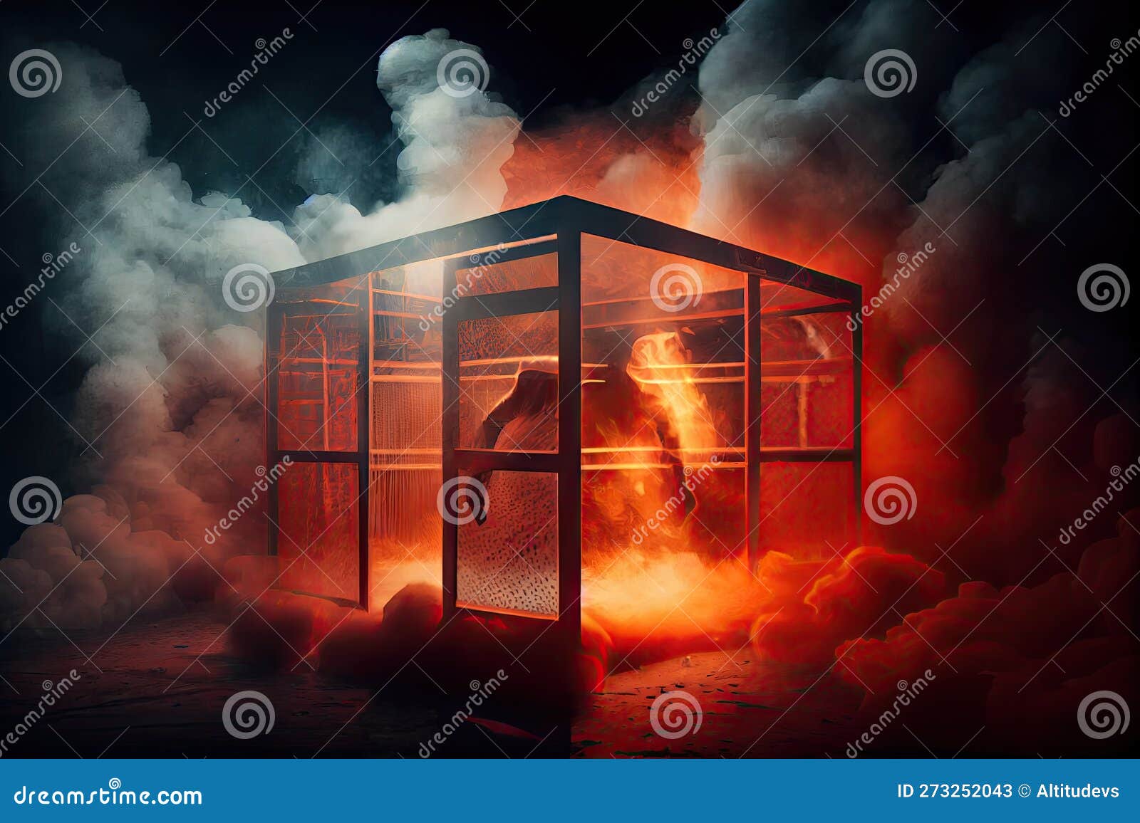 Cage Fight Arena with Smoke and Fire Effects, Setting the Stage for ...