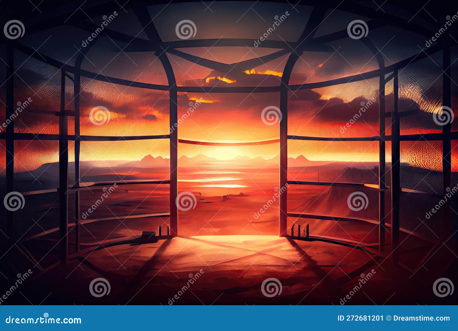 Cage Fight Arena With View Of The Sunset, For Dramatic And Inspiring ...