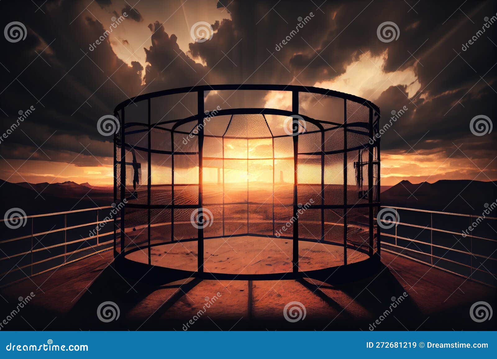 Cage Fight Arena with View of the Sunset, for Dramatic and Inspiring ...