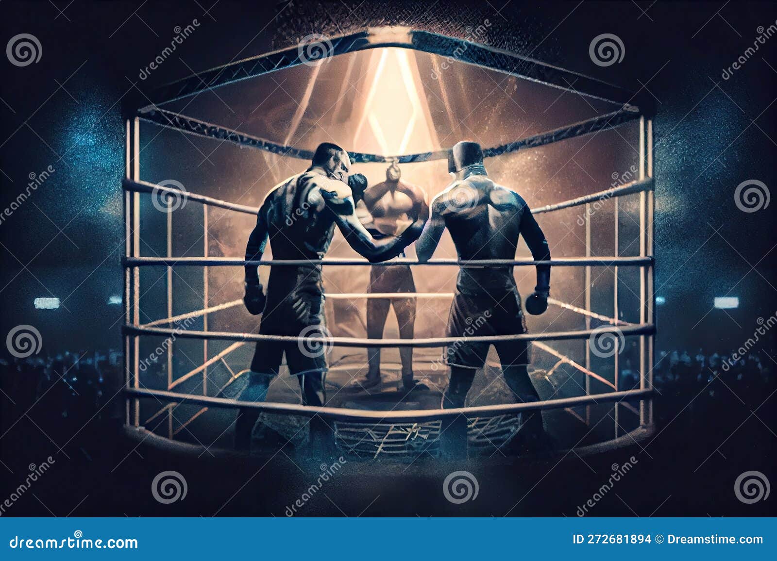 Cage Fight Arena, With Fighters In The Ring And Crowd Cheering Royalty ... Cage Fight Arena, With Fighters In The Ring And Crowd Cheering Royalty ...