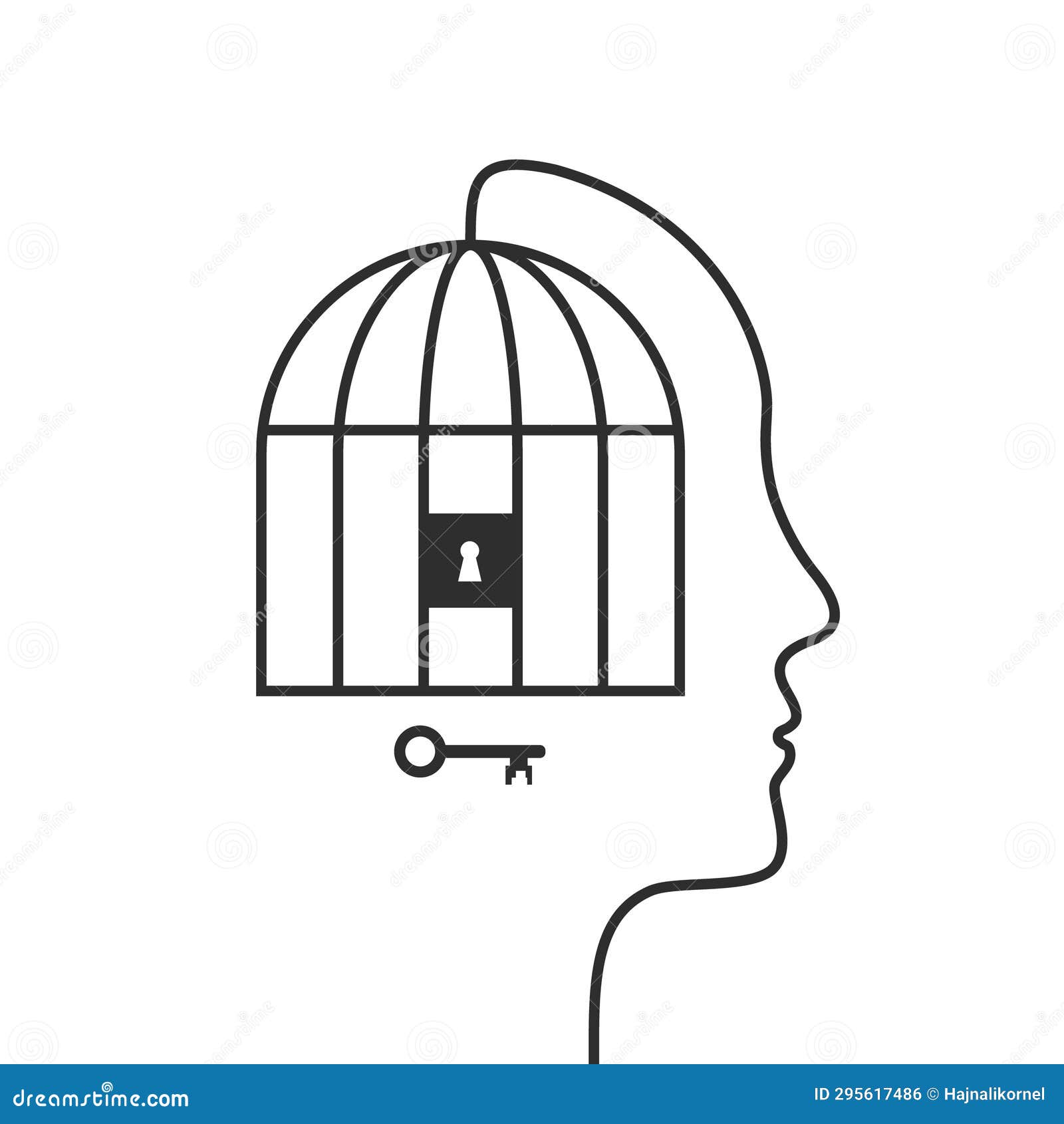 Cage and Human Head Silhouette with Face Outline Concept. Stock Vector ...