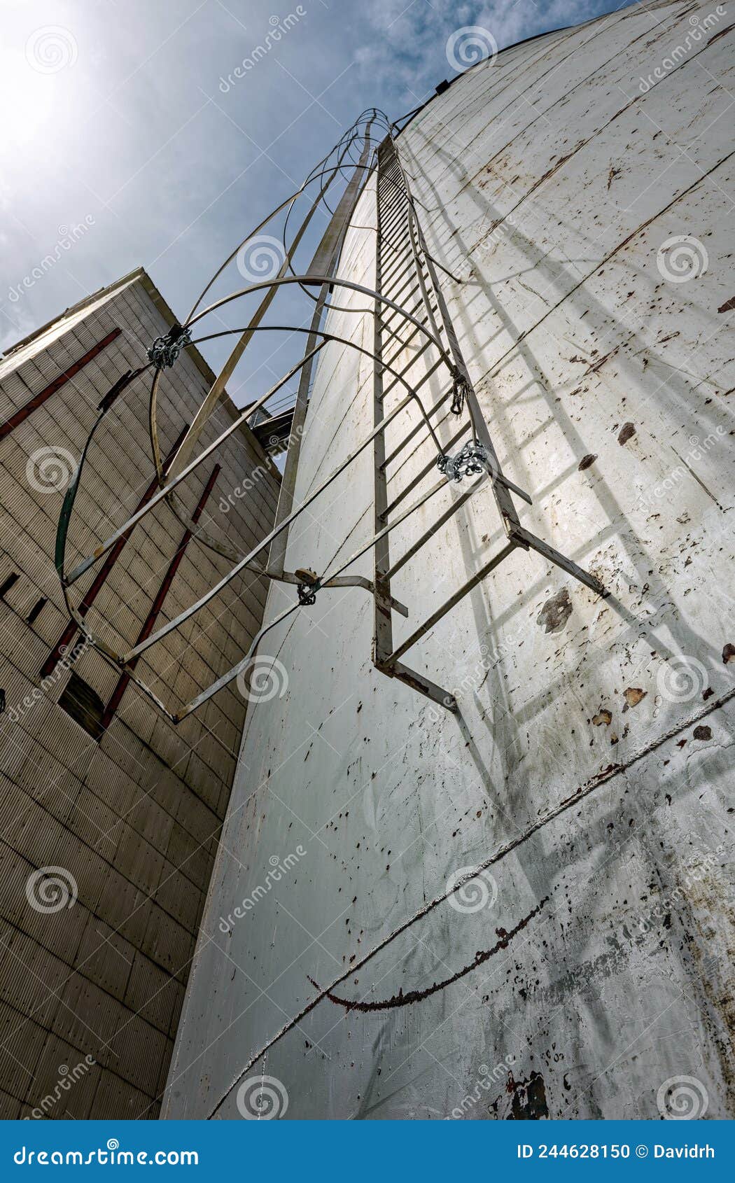 A Cage Ladder on the Side of a Metal Grain Storage Bin Stock Photo ...