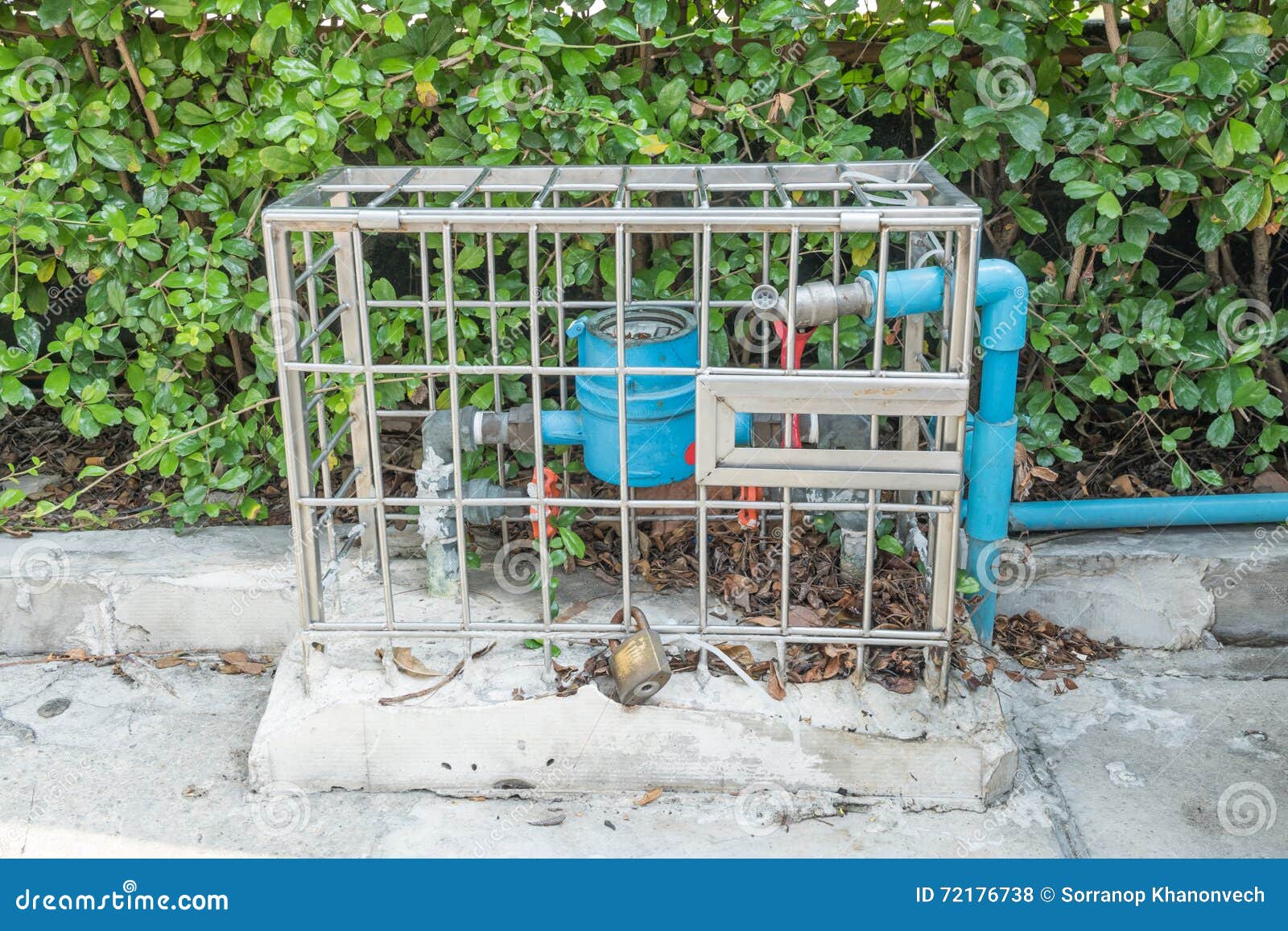 Cage meter water theft. stock photo. Image of texture - 72176738