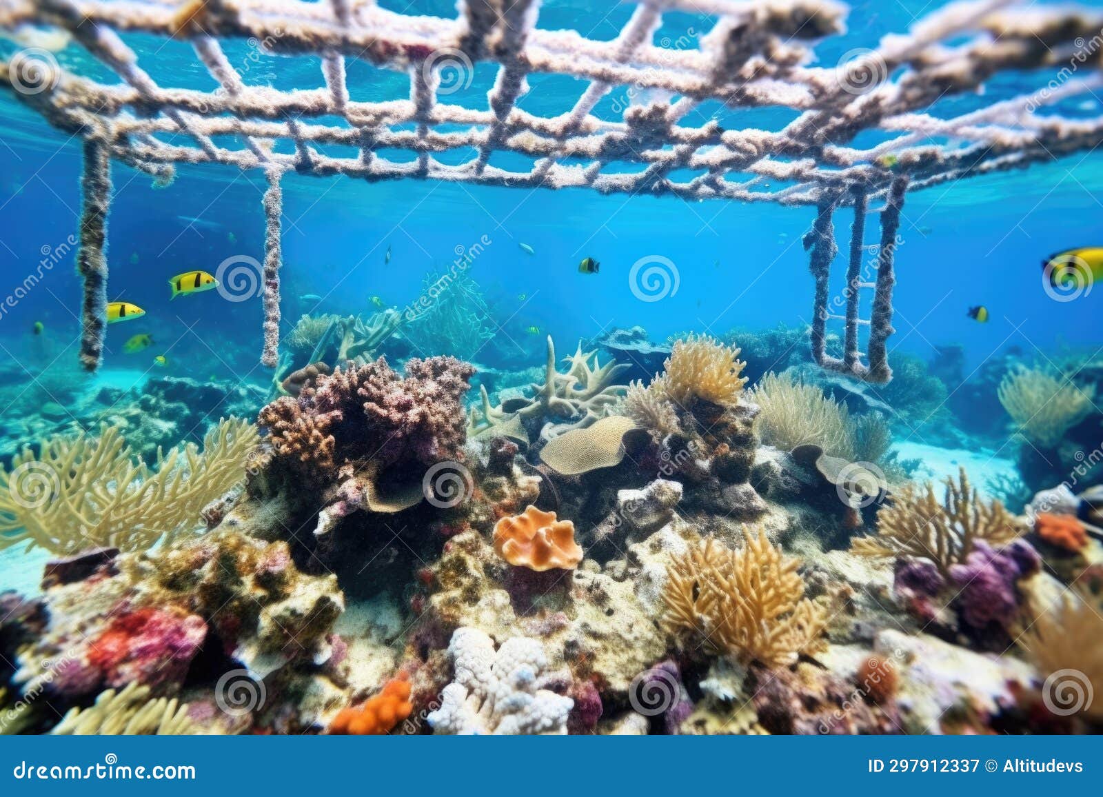 Caged Coral Fragments in a Coral Restoration Project Stock Image ...