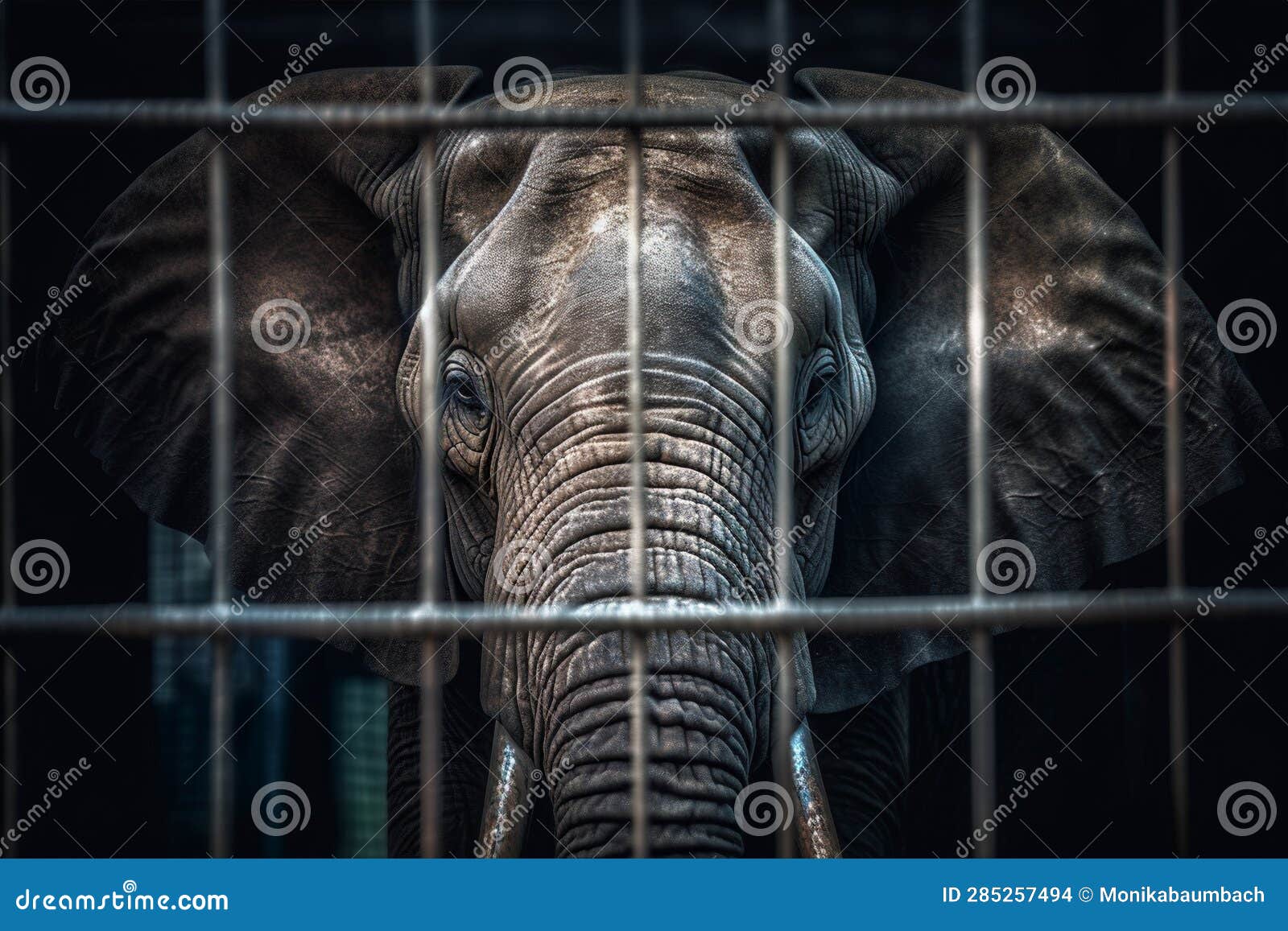 Caged elephant behind bars stock illustration. Illustration of mammal ...