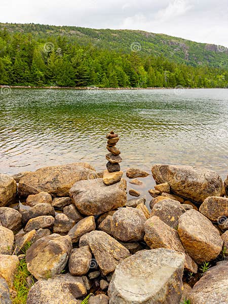 Cairn Rock Stack by the River. Acadia National Park Stock Photo - Image ...