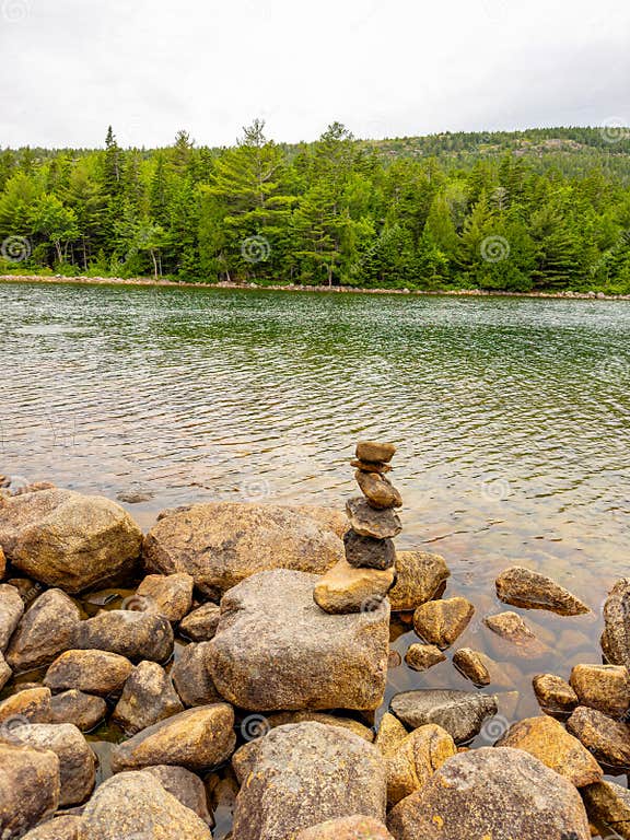 Cairn Rock Stack by the River. Acadia National Park Stock Photo - Image ...