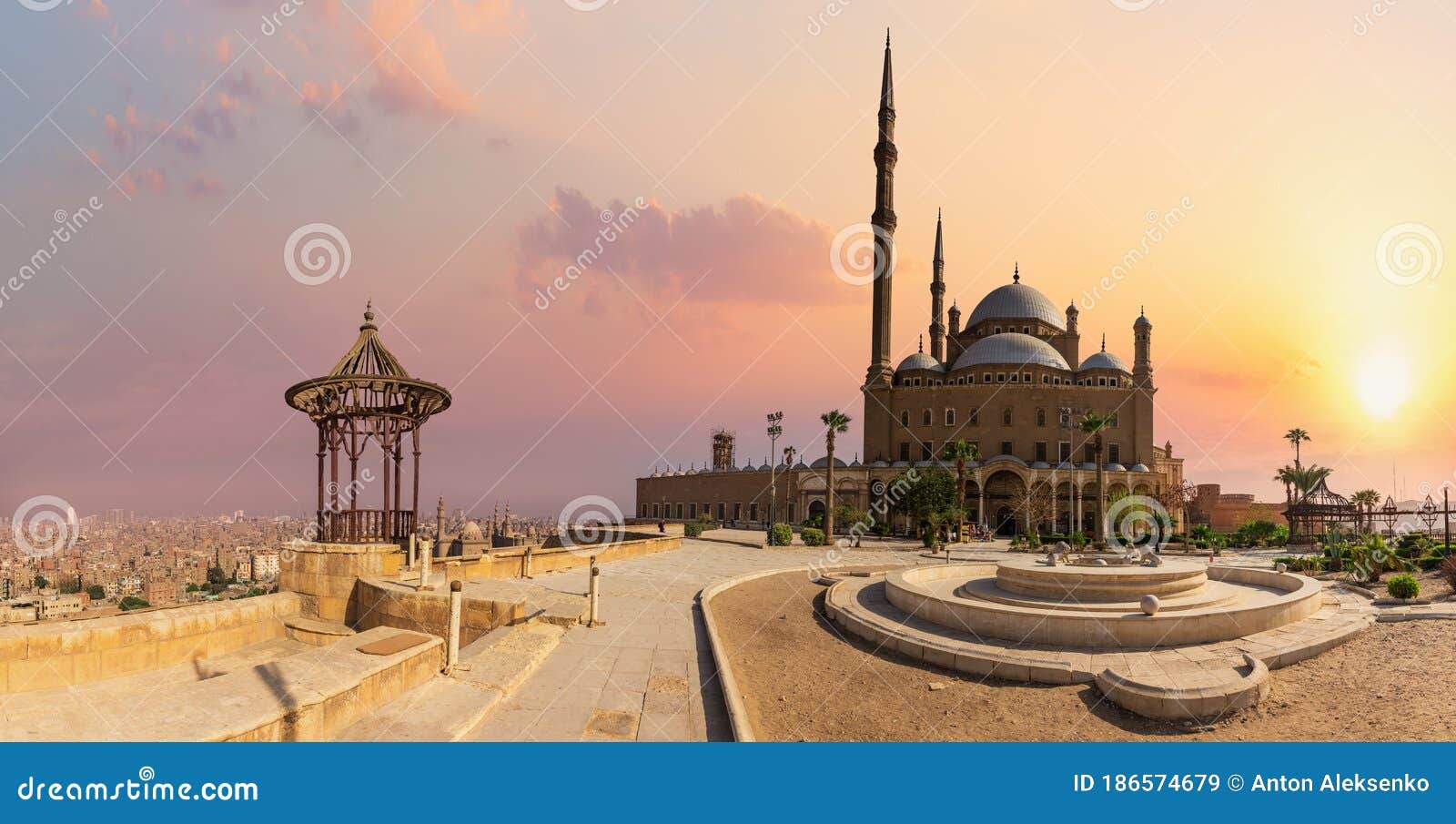Cairo Citadel, the Great Mosque View, Sunset Panorama, Egypt Stock ...