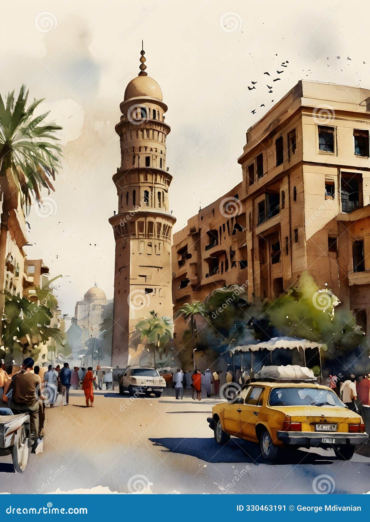 Cairo City Egypt Watercolor Art Stock Illustration - Illustration of ...