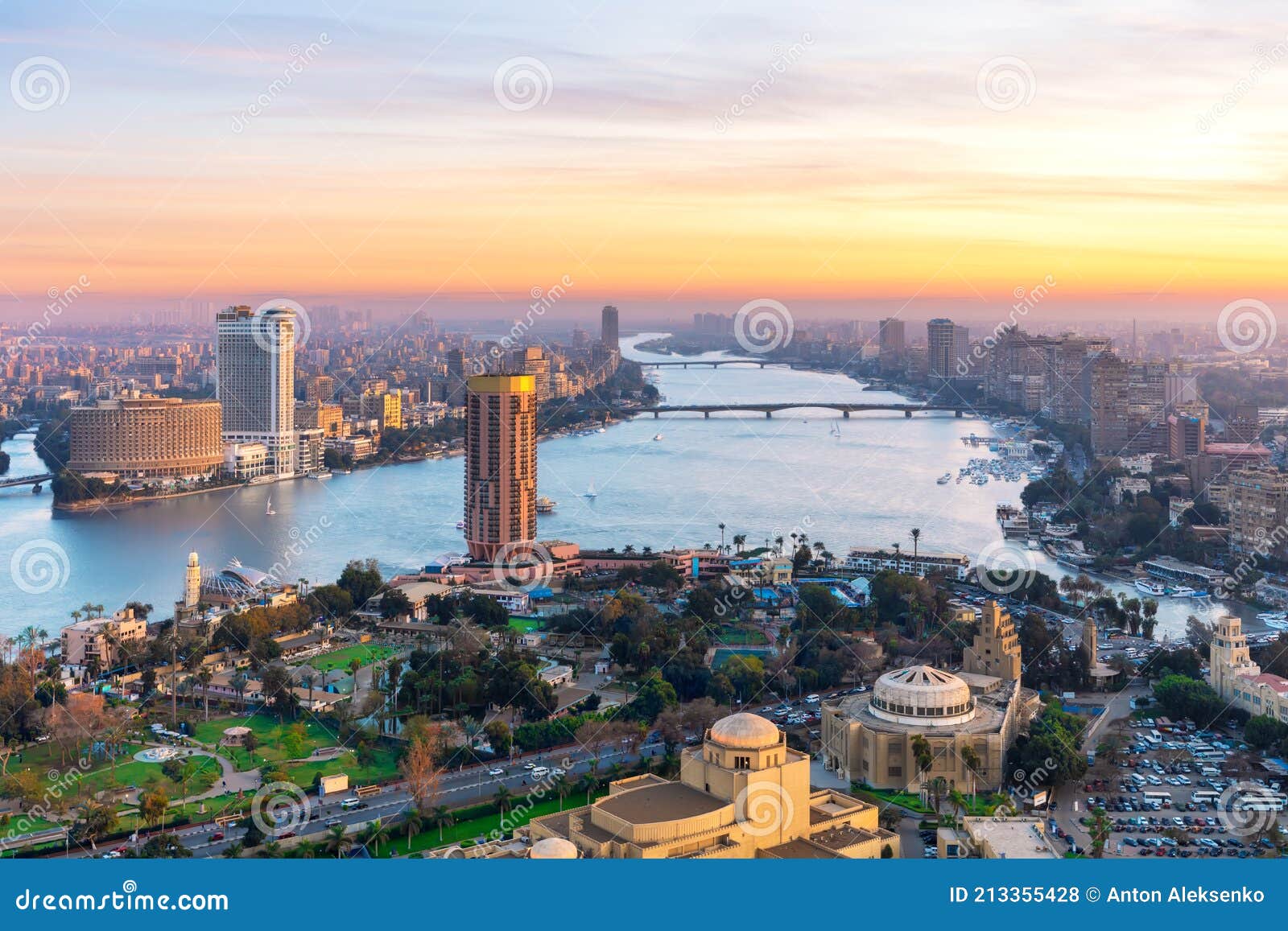 Cairo Downtown, Gezira Island And The Nile River, Aerial View From The ...