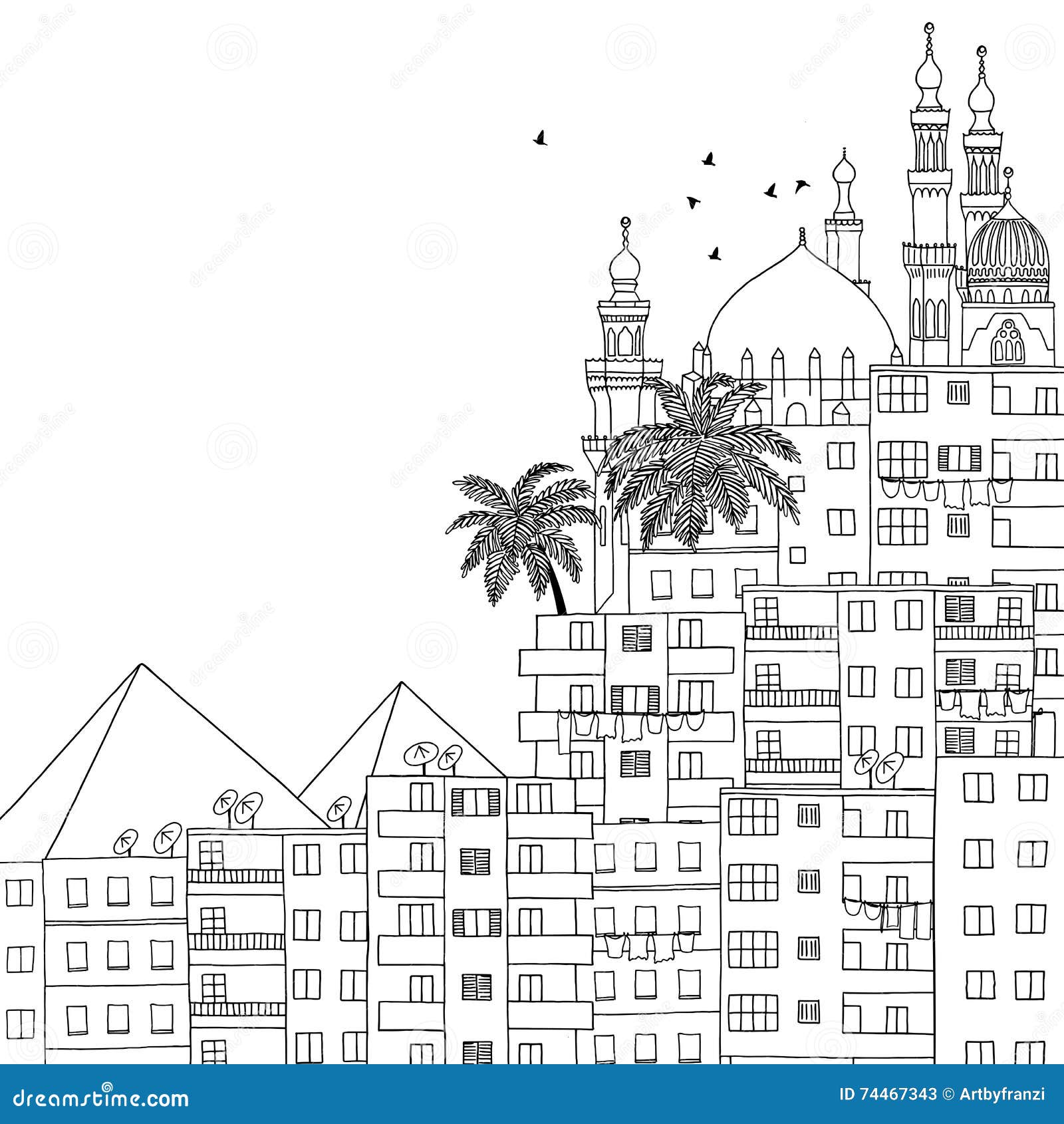 Cairo, Egypt, Hand Drawn Black and White Illustration Stock Vector ...