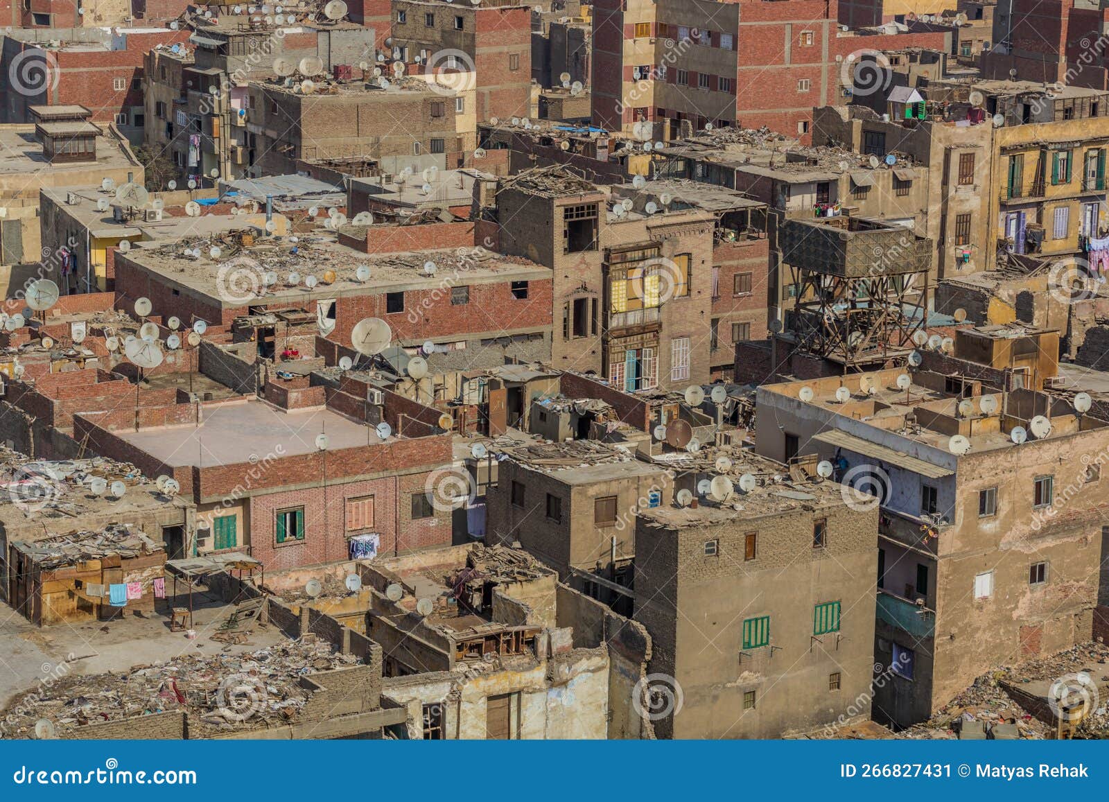 CAIRO, EGYPT - JANUARY 29, 2019: Aerial View of Roofs in Cairo, Egy ...
