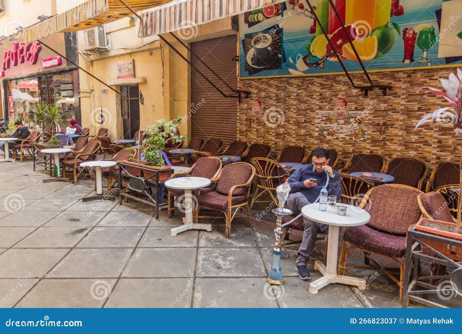 CAIRO, EGYPT - JANUARY 26, 2019: View of a Street Cafe in Cairo, Egy ...
