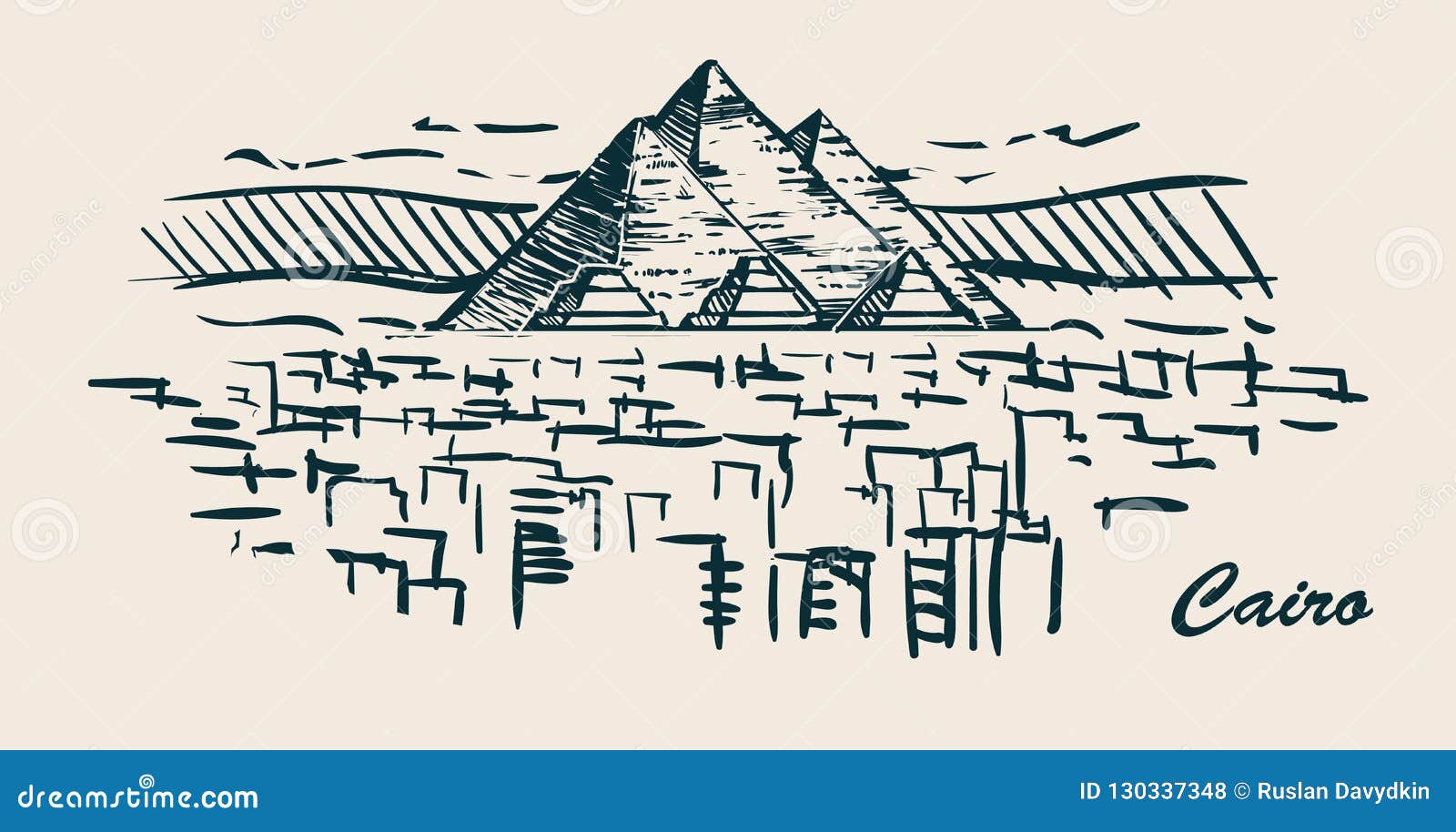 Cairo Skyline Hand Drawn,Egypt Sketch Vector Illustration. Stock ...