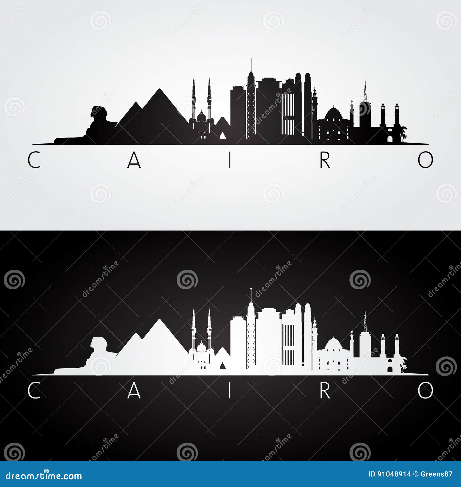 Cairo Skyline and Landmarks Silhouette Stock Vector - Illustration of ...