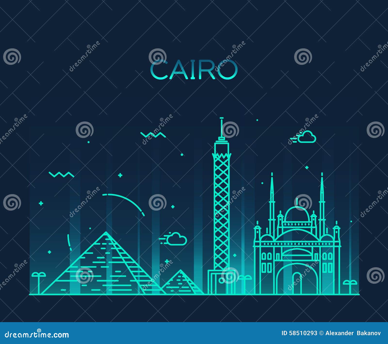 Cairo Skyline Trendy Vector Illustration Linear Stock Vector ...