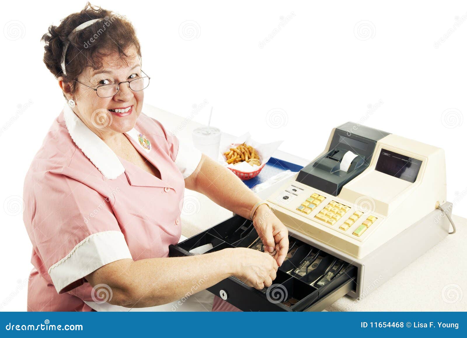 Caissier gai photo stock. Image du nourriture, matériel - 11654468