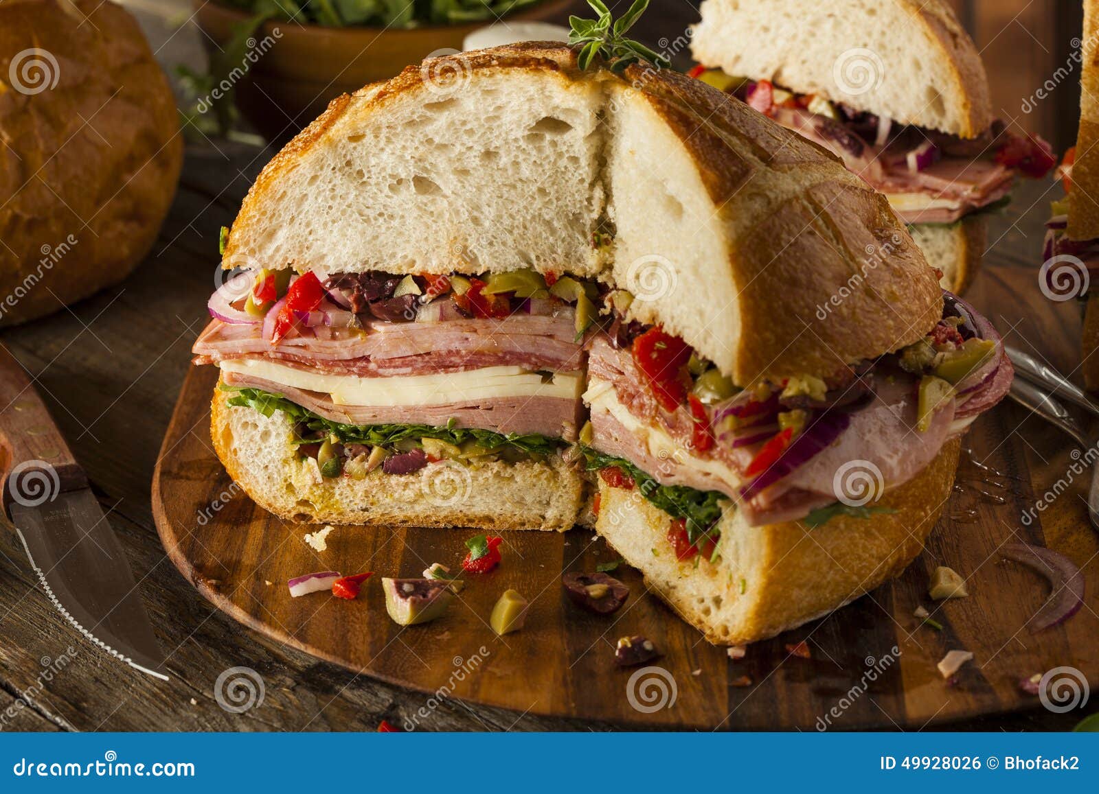 Cajun Muffaletta Sandwich with Meat and Cheese Stock Photo - Image of ...
