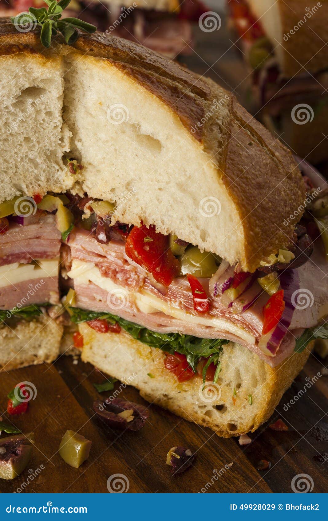 Cajun Muffaletta Sandwich with Meat and Cheese Stock Image - Image of ...