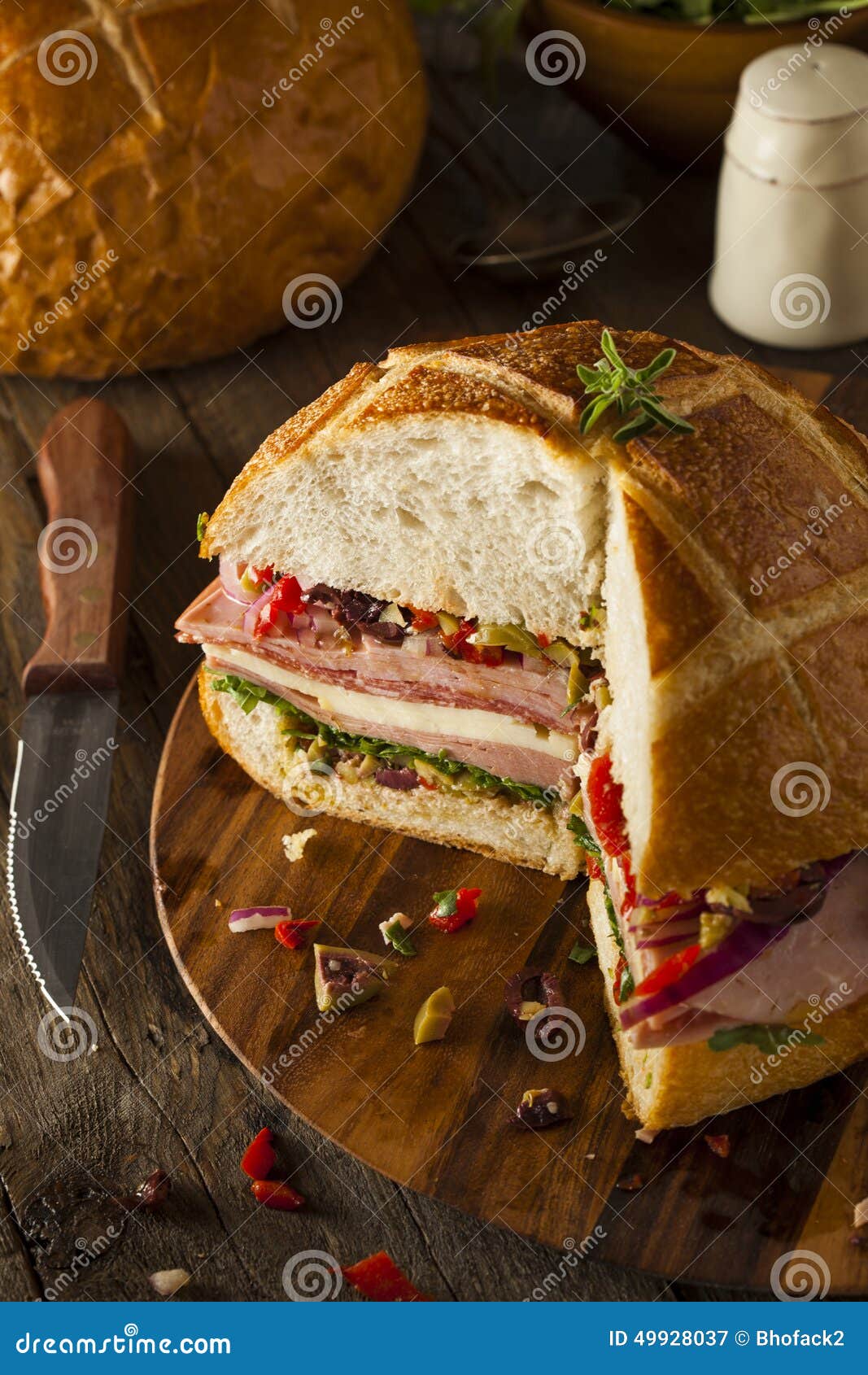 Cajun Muffaletta Sandwich with Meat and Cheese Stock Image - Image of ...